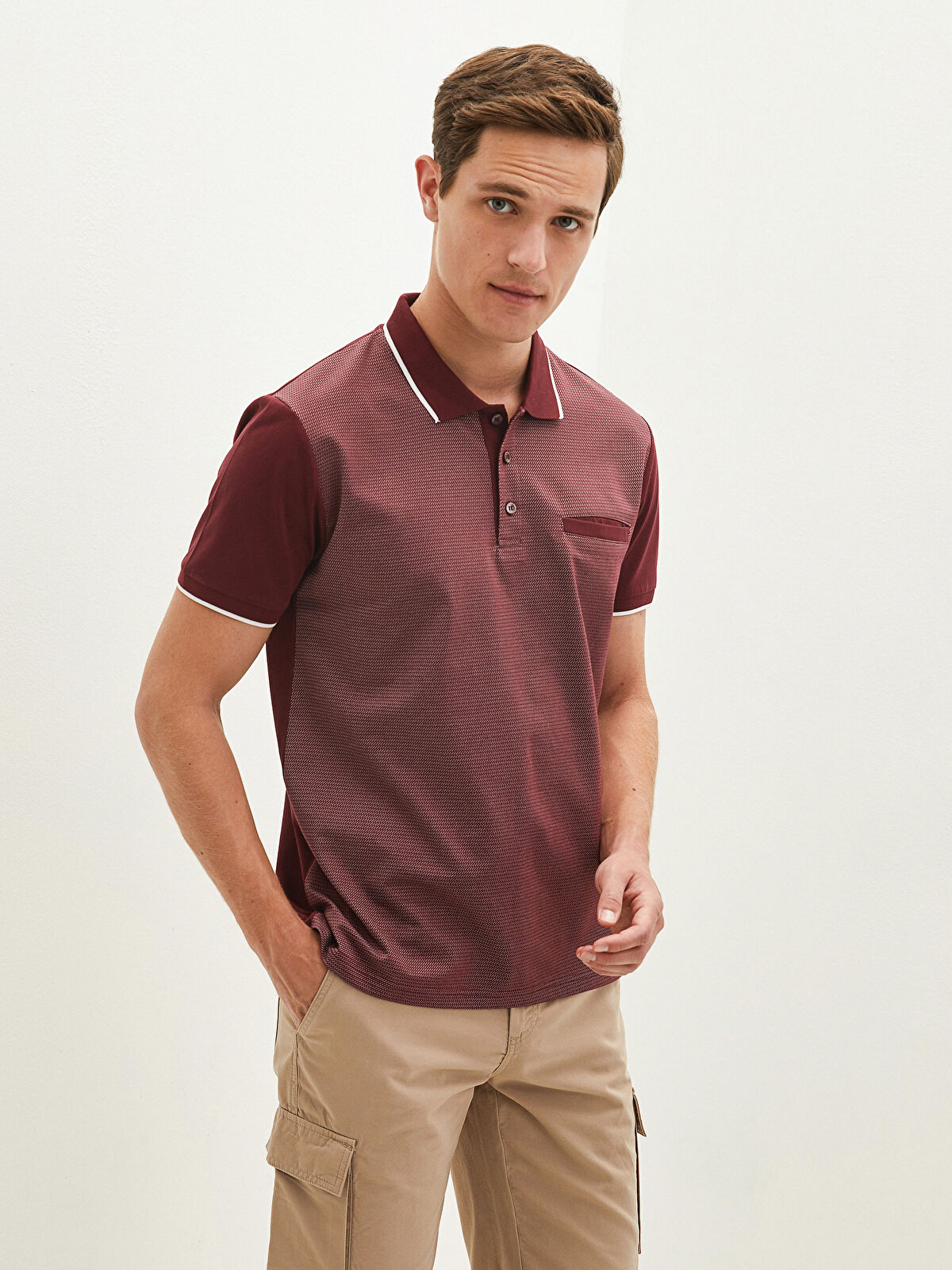 LCW CLASSIC Merserize Polo Yaka Kısa Kollu Desenli Erkek Tişört