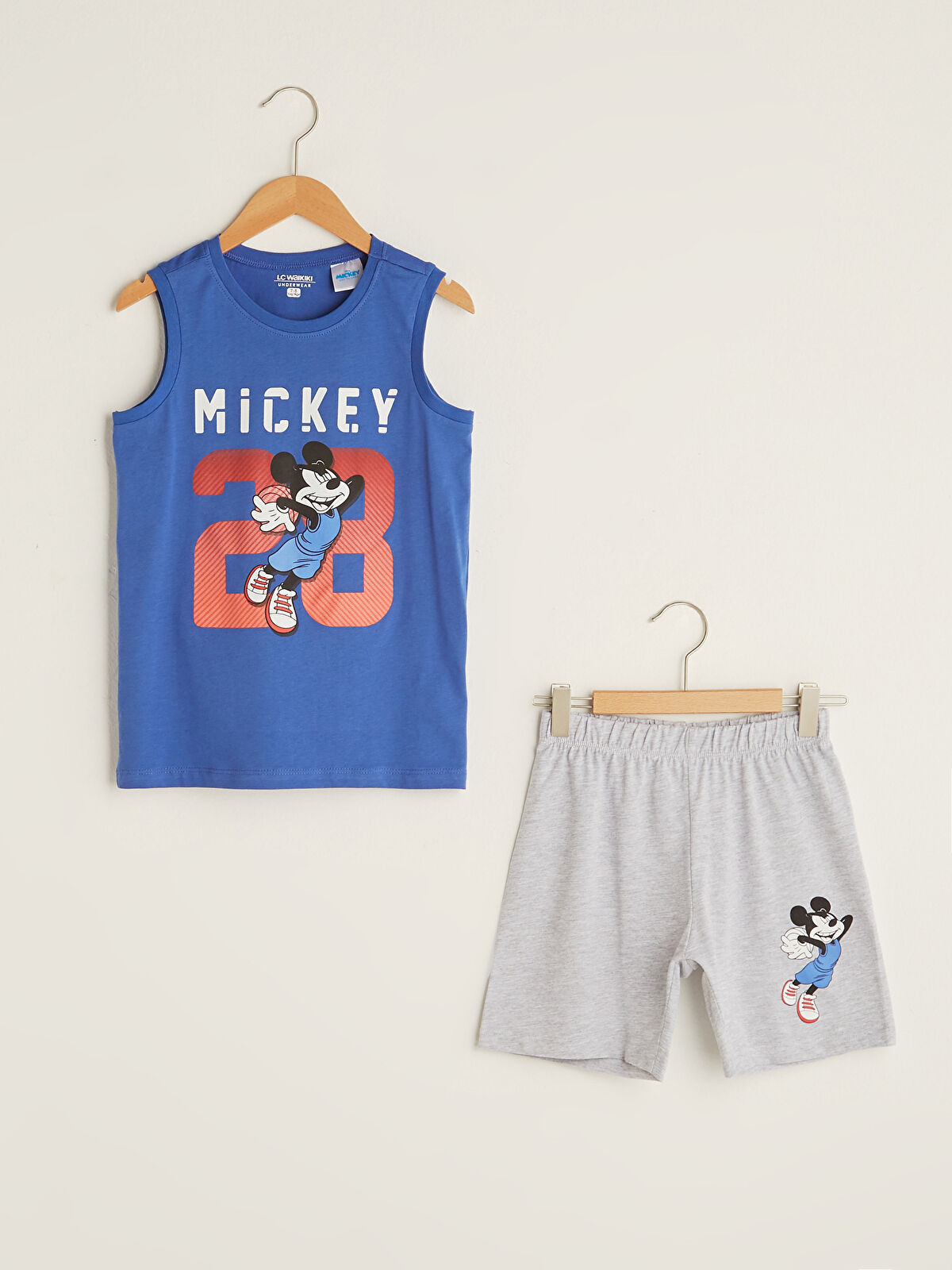Bisiklet Yaka Mickey Mouse Baskılı Erkek Çocuk Pijama Takımı
