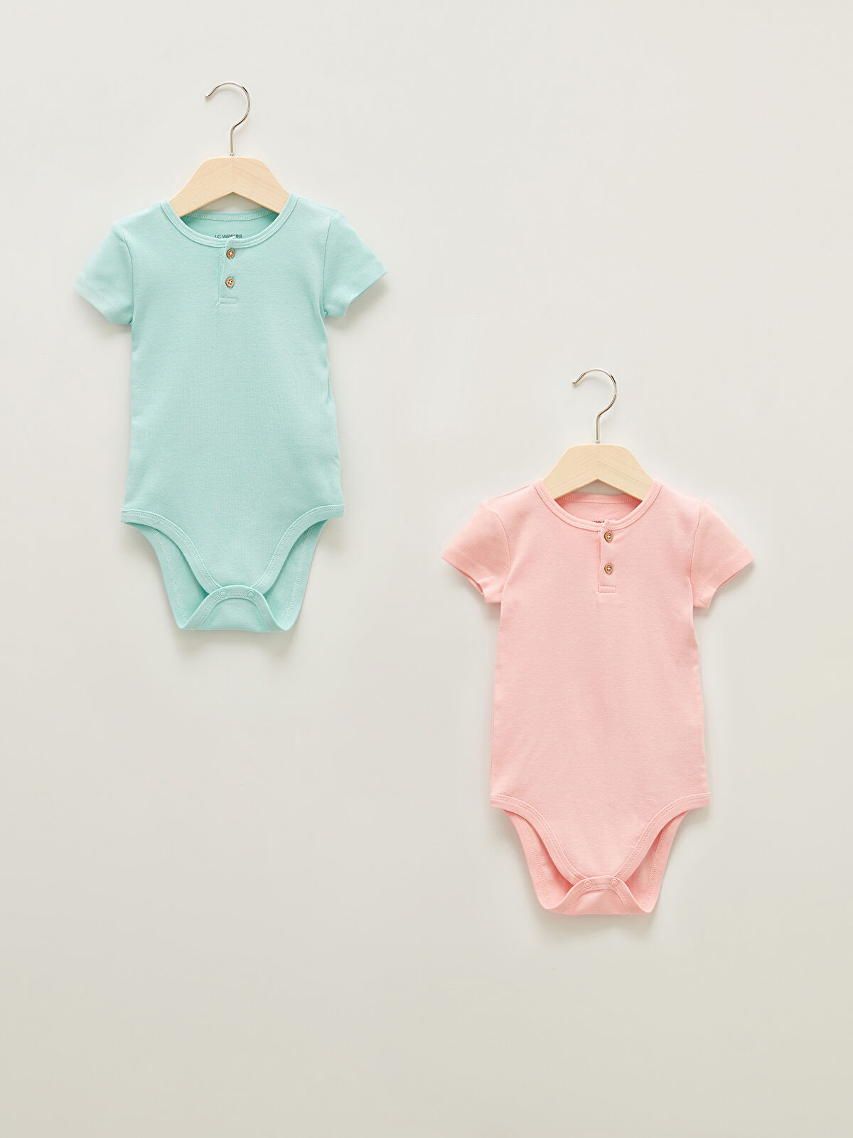 Bisiklet Yaka Kısa Kollu Basic Unisex Bebek Çıtçıtlı Body 2'li