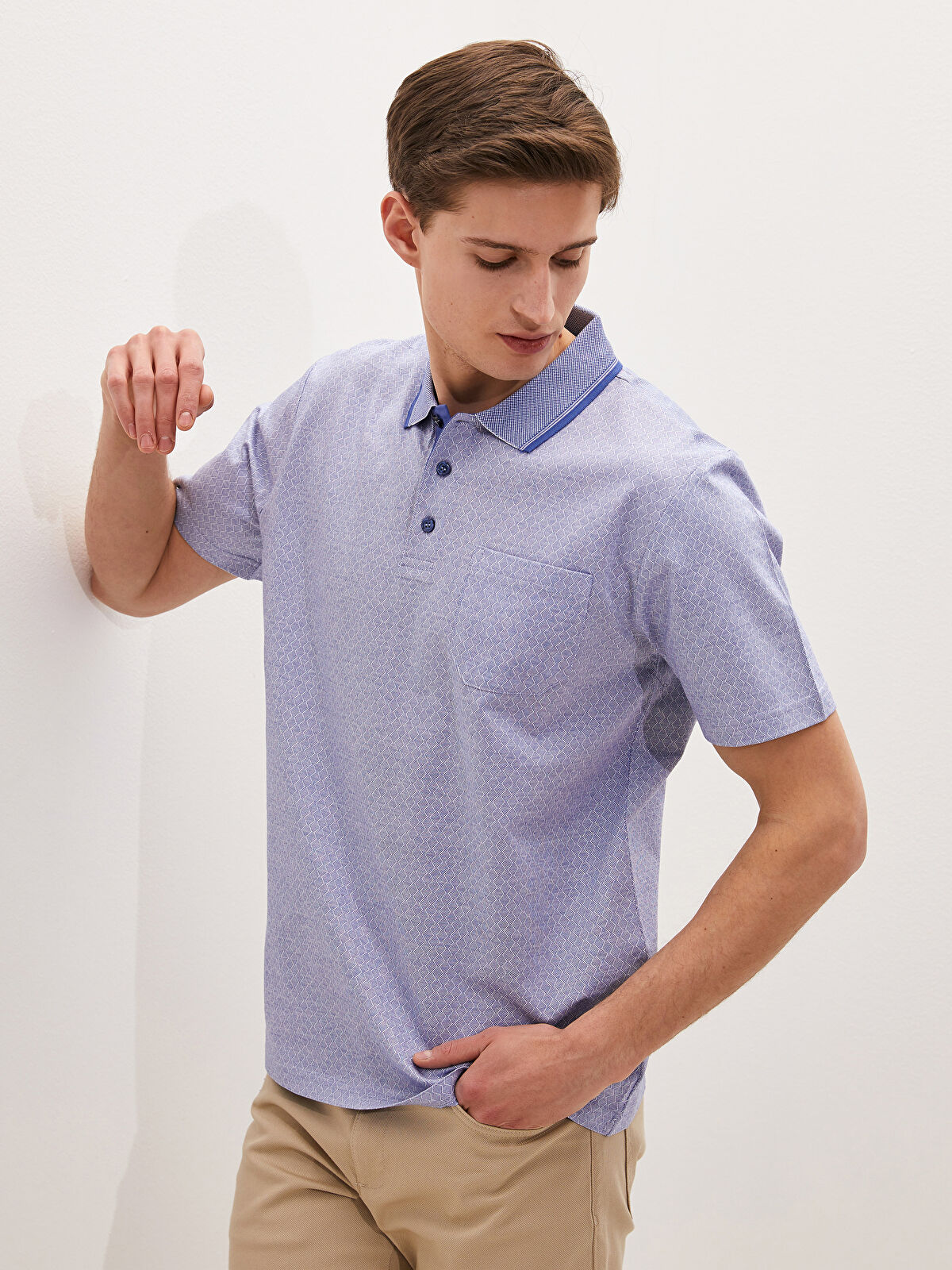 LCW CLASSIC Merserize Polo Yaka Kısa Kollu Desenli Erkek Tişört