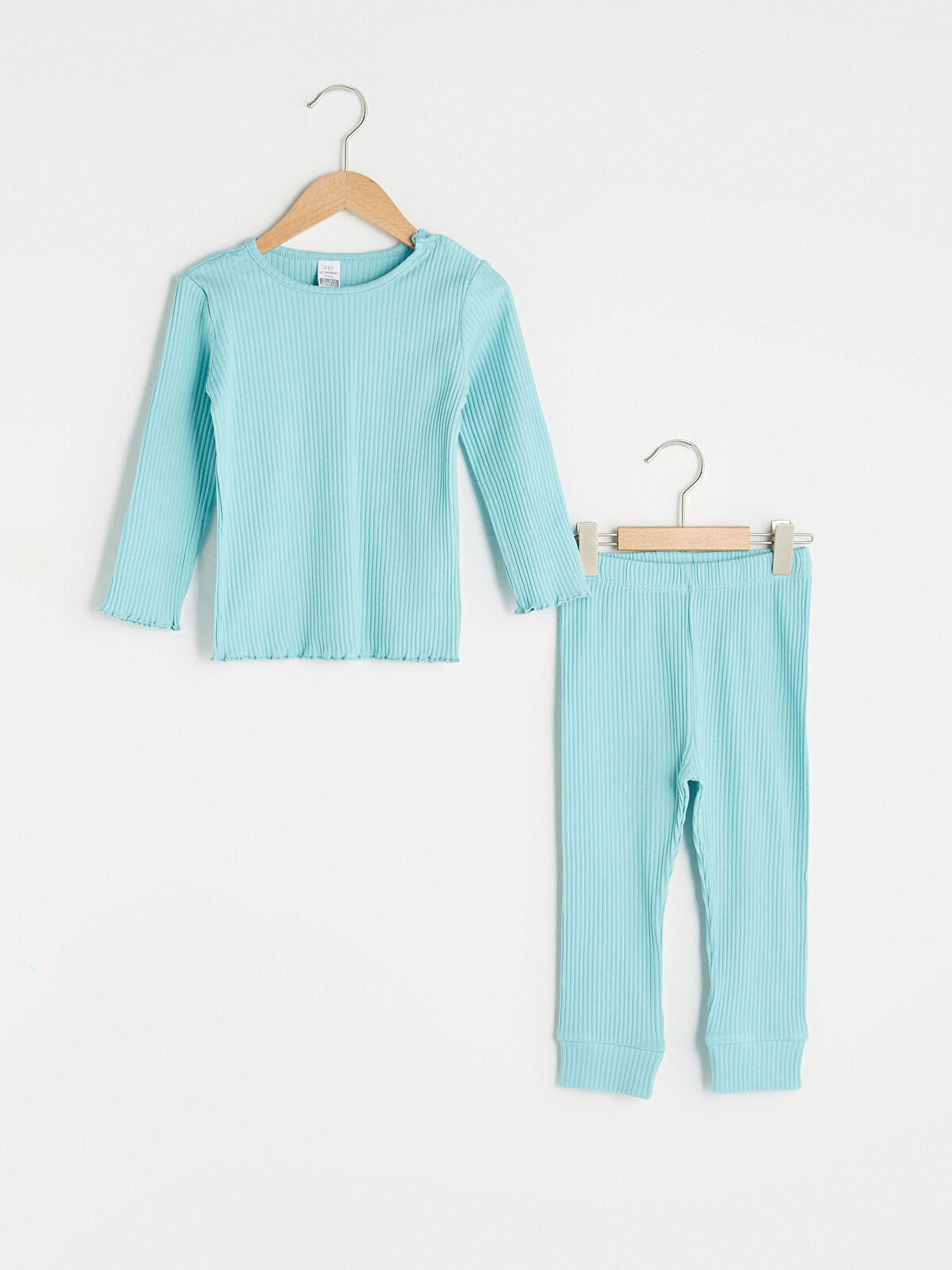 Bisiklet Yaka Uzun Kol Basic Pamuklu Kız Bebek Pijama Takımı