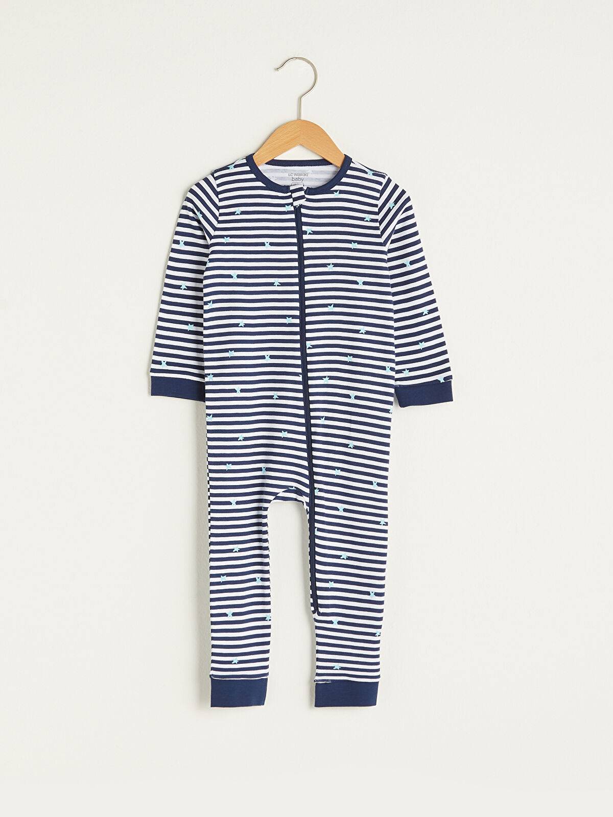 Bisiklet Yaka Uzun Kollu Çizgili Pamuklu Erkek Bebek Fermuarlı Tulum