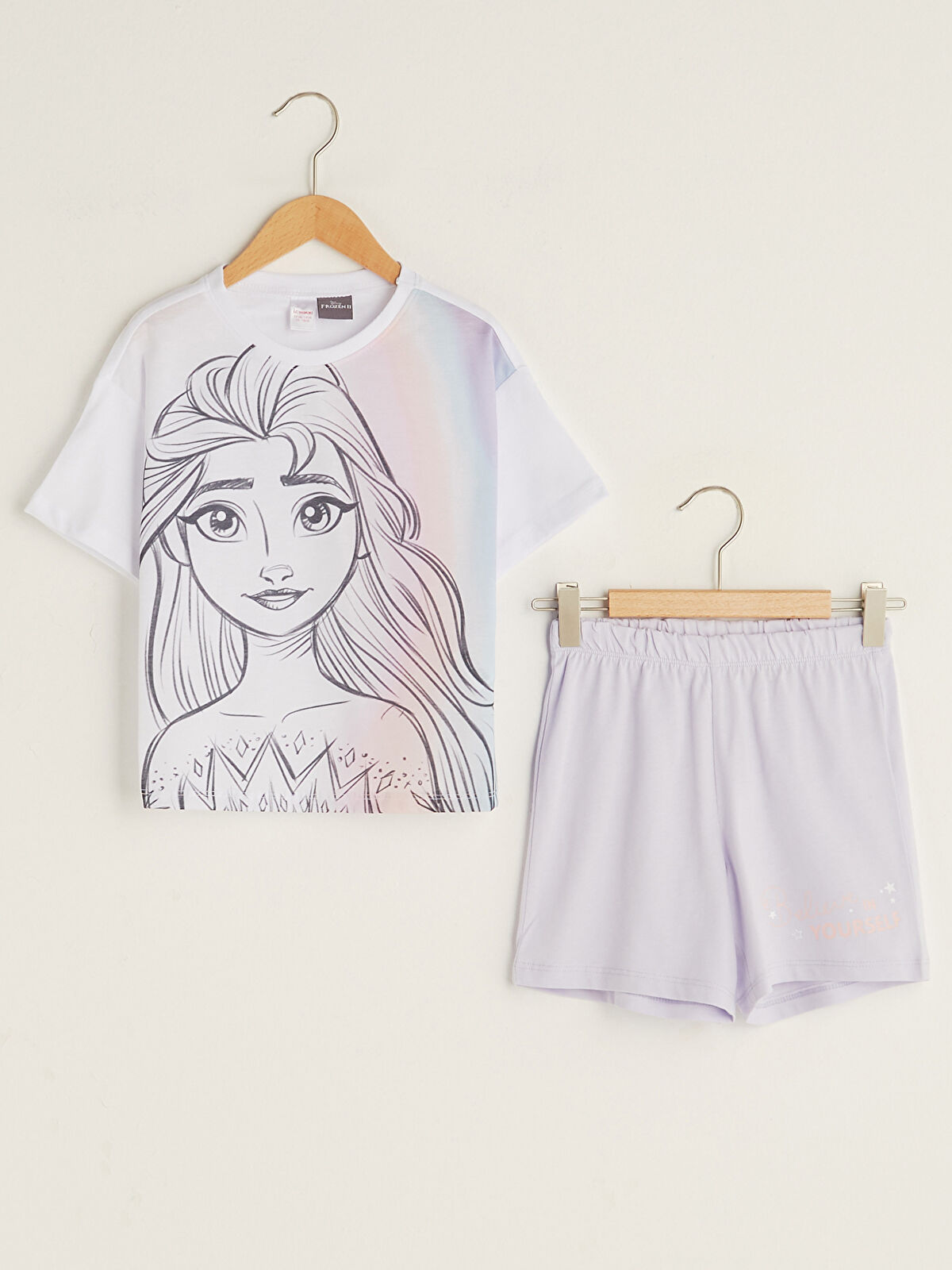 Bisiklet Yaka Elsa Baskılı Kısa Kollu Kız Çocuk Şortlu Pijama Takımı