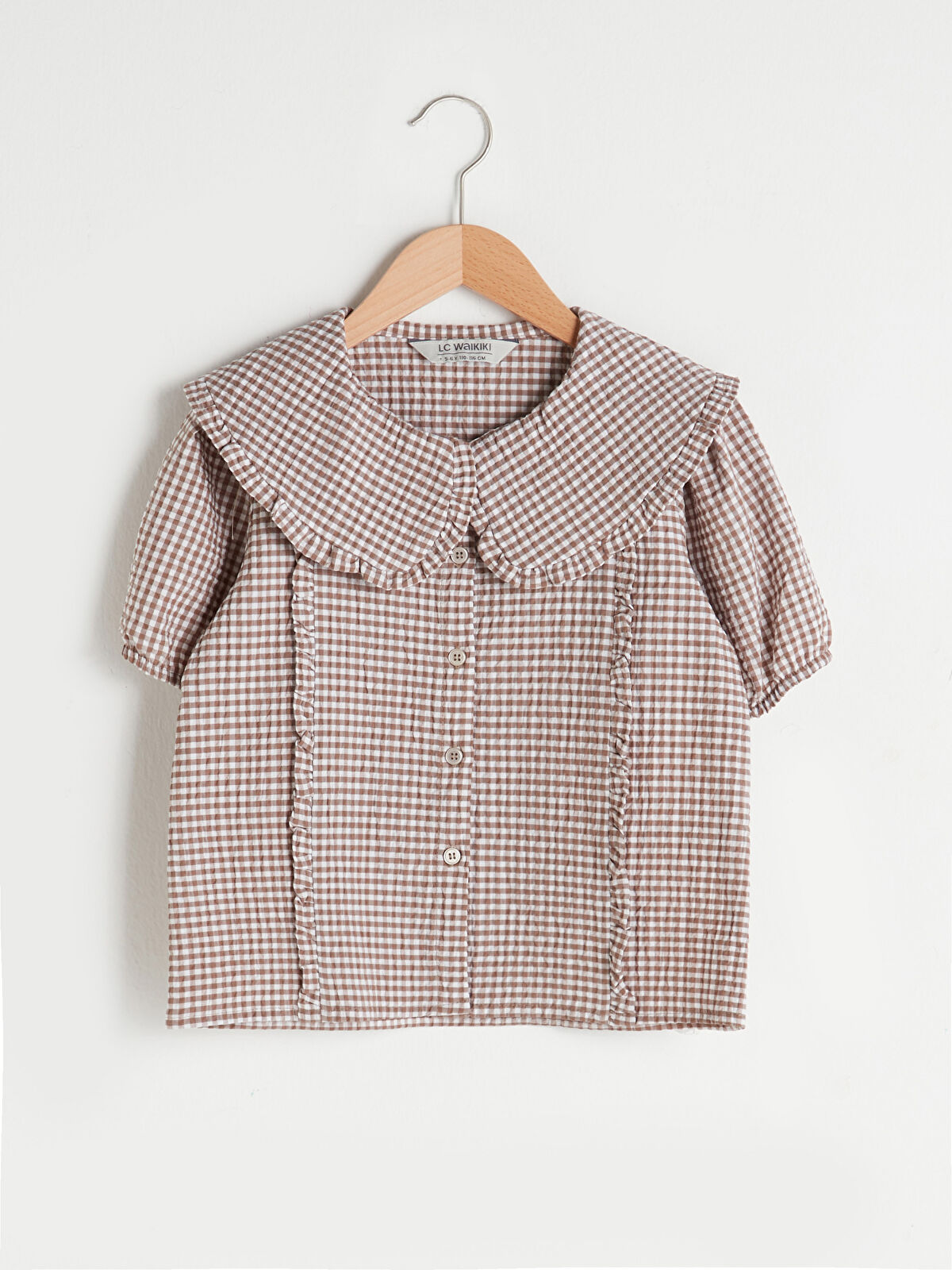 Bebe Yaka Ekose Kısa Kollu Poplin Kız Çocuk Gömlek