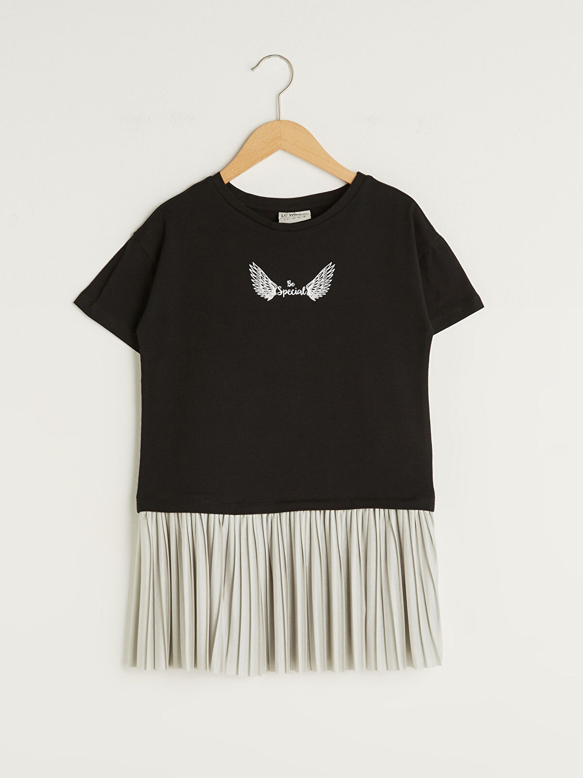 Bisiklet Yaka Baskılı Kısa Kollu Pileli Kız Çocuk Elbise