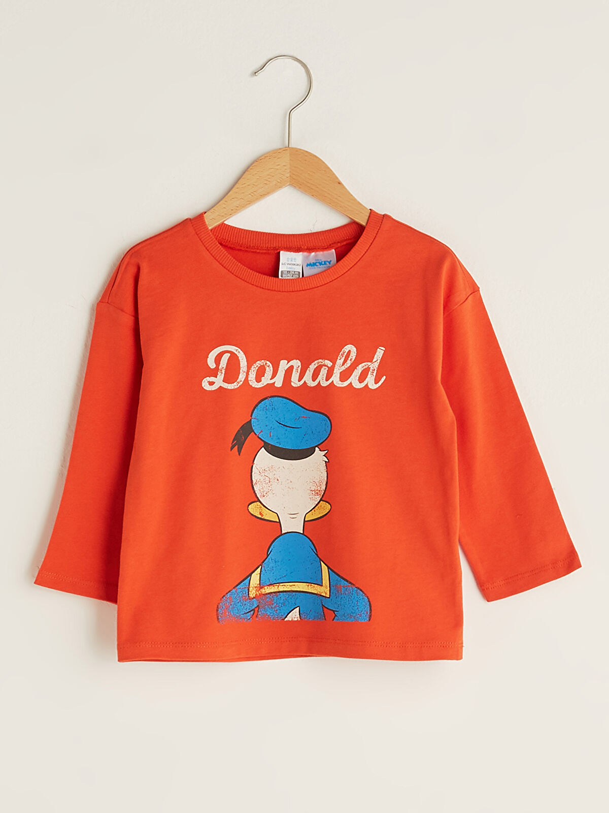 Bisiklet Yaka Uzun Kollu Donald Duck Baskılı Pamuklu Erkek Bebek Tişört