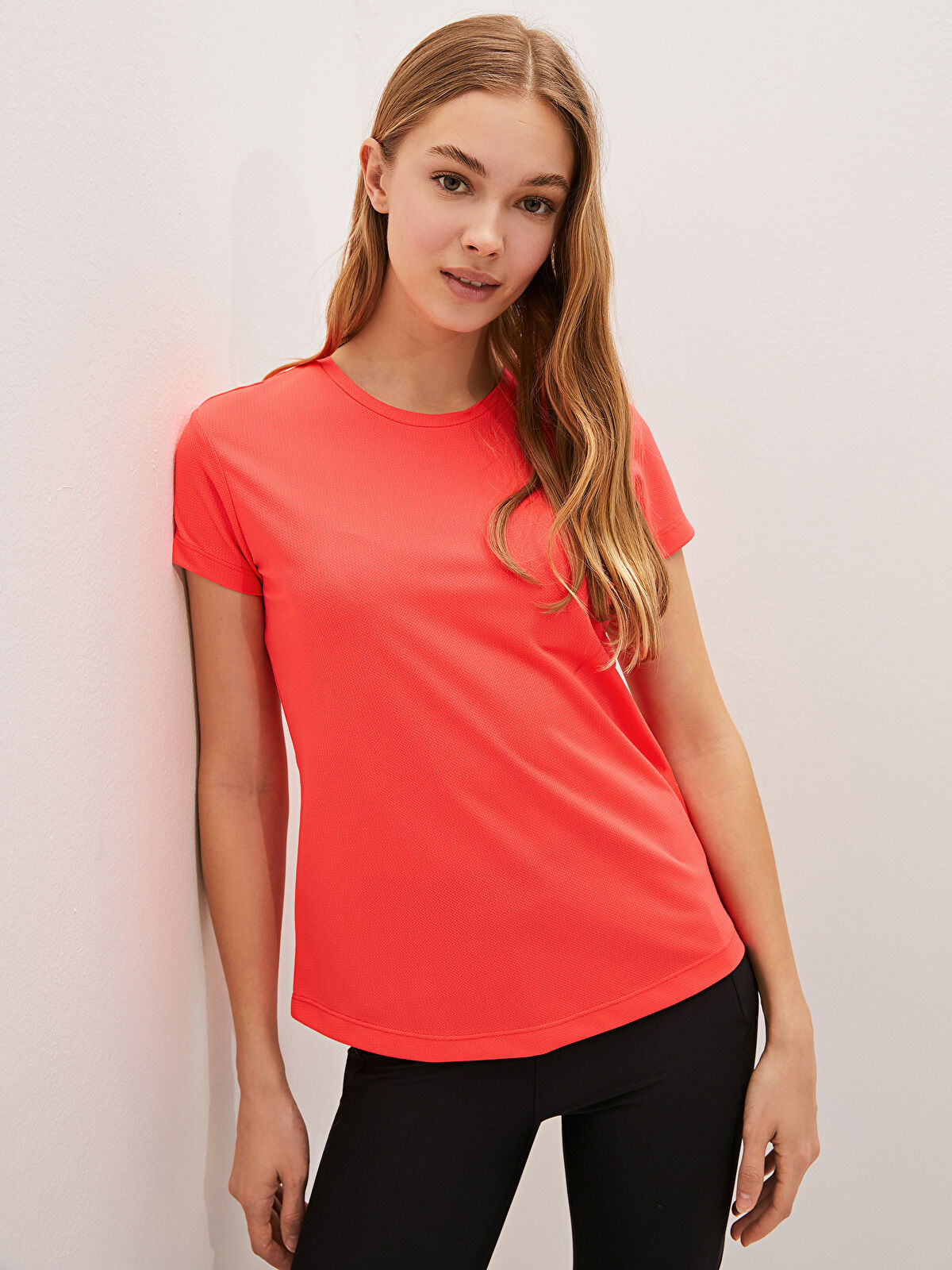 Bisiklet Yaka Düz Kısa Kollu Aktif Spor Kadın Tişört