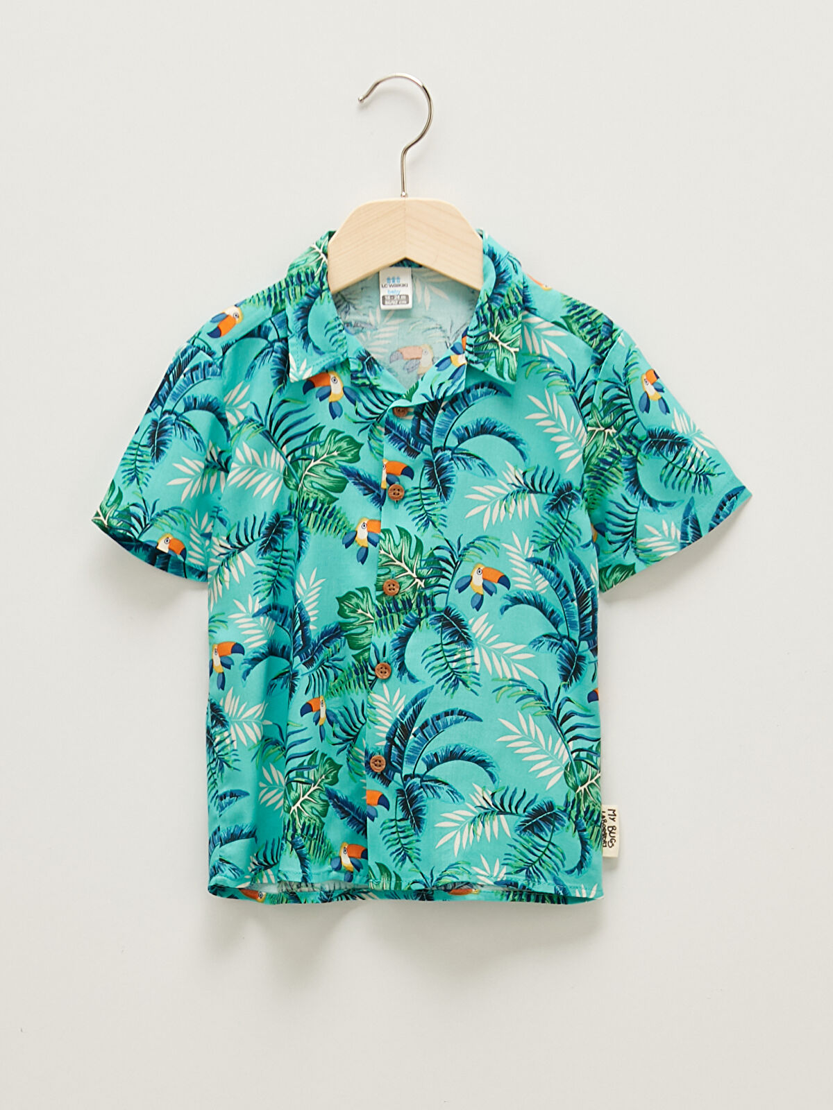 Kısa Kollu Baskılı Viskon Erkek Bebek Gömlek