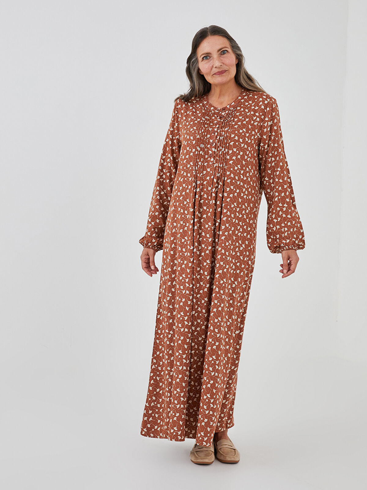 LCW GRACE Hakim Yaka Desenli Uzun Kollu A Kesim Belmando Kumaş Kadın Elbise