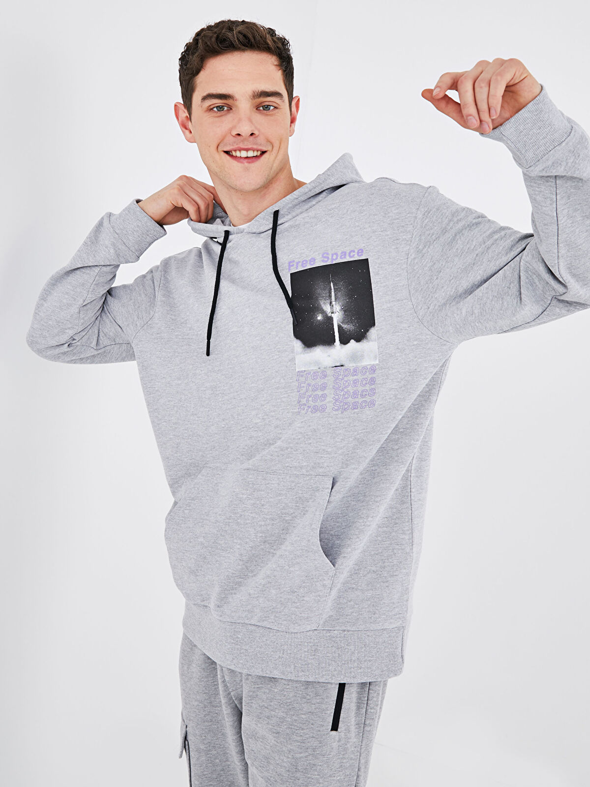 XSIDE Oversize Kapüşonlu Baskılı Erkek Sweatshirt