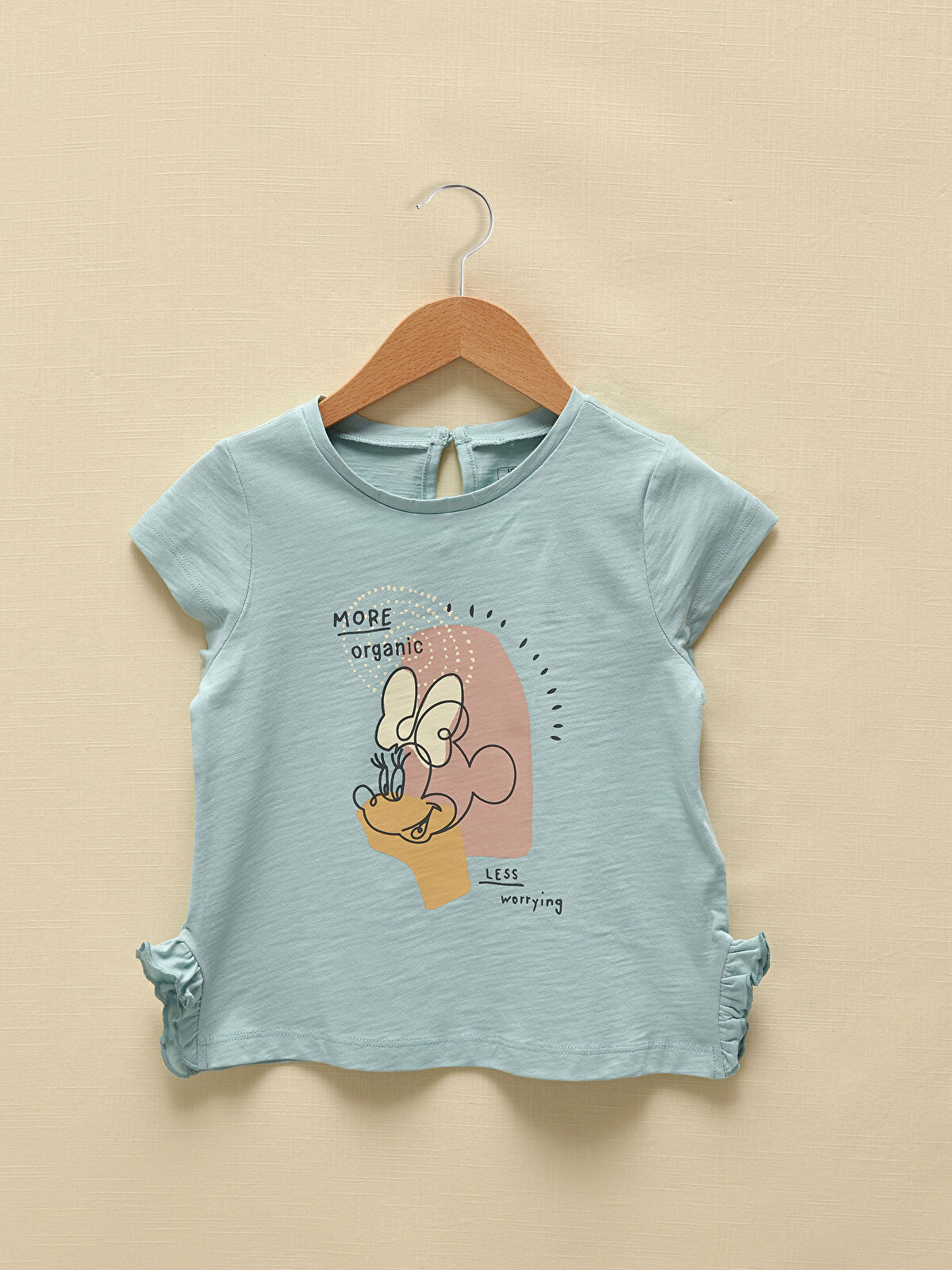 LCW GREEN Minnie Mouse Baskılı Organik Pamuklu Bisiklet Yaka Kısa Kollu Kız Bebek Tişört