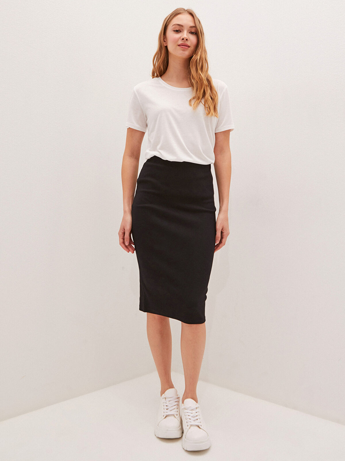 LCW CASUAL Yüksek Bel Düz Kadın Fitilli Kalem Etek