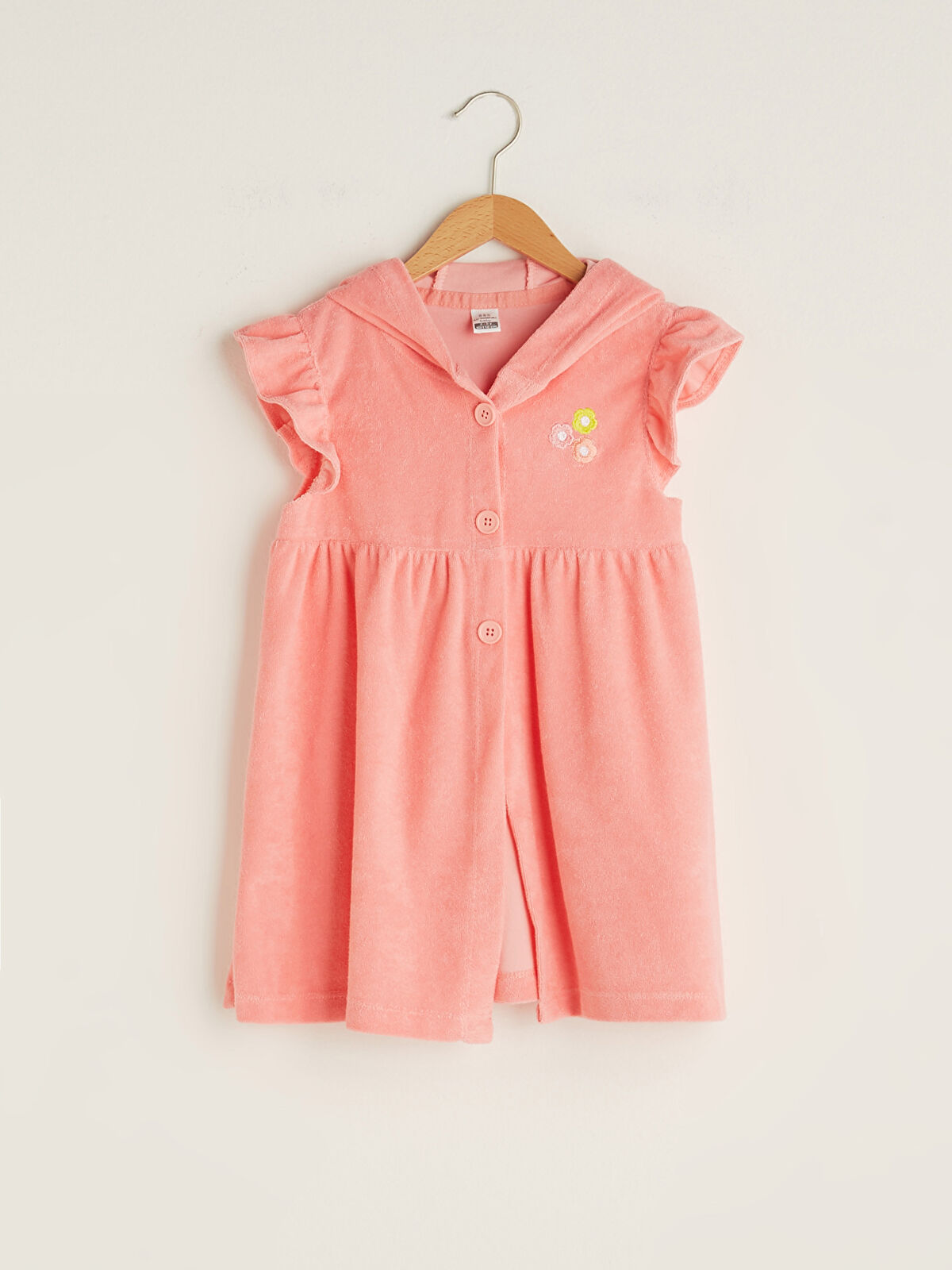 Kapüşonlu Nakış Detaylı Kız Bebek Bornoz