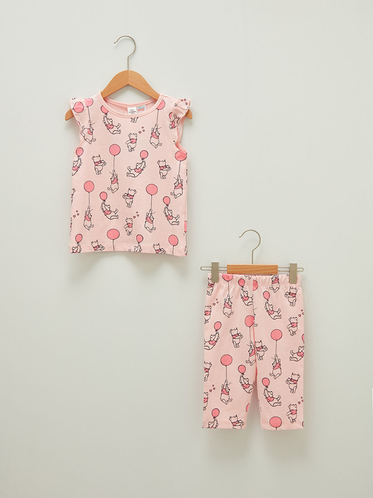 Bisiklet Yaka Winnie the Pooh Baskılı Pamuklu Kız Bebek Pijama Takımı