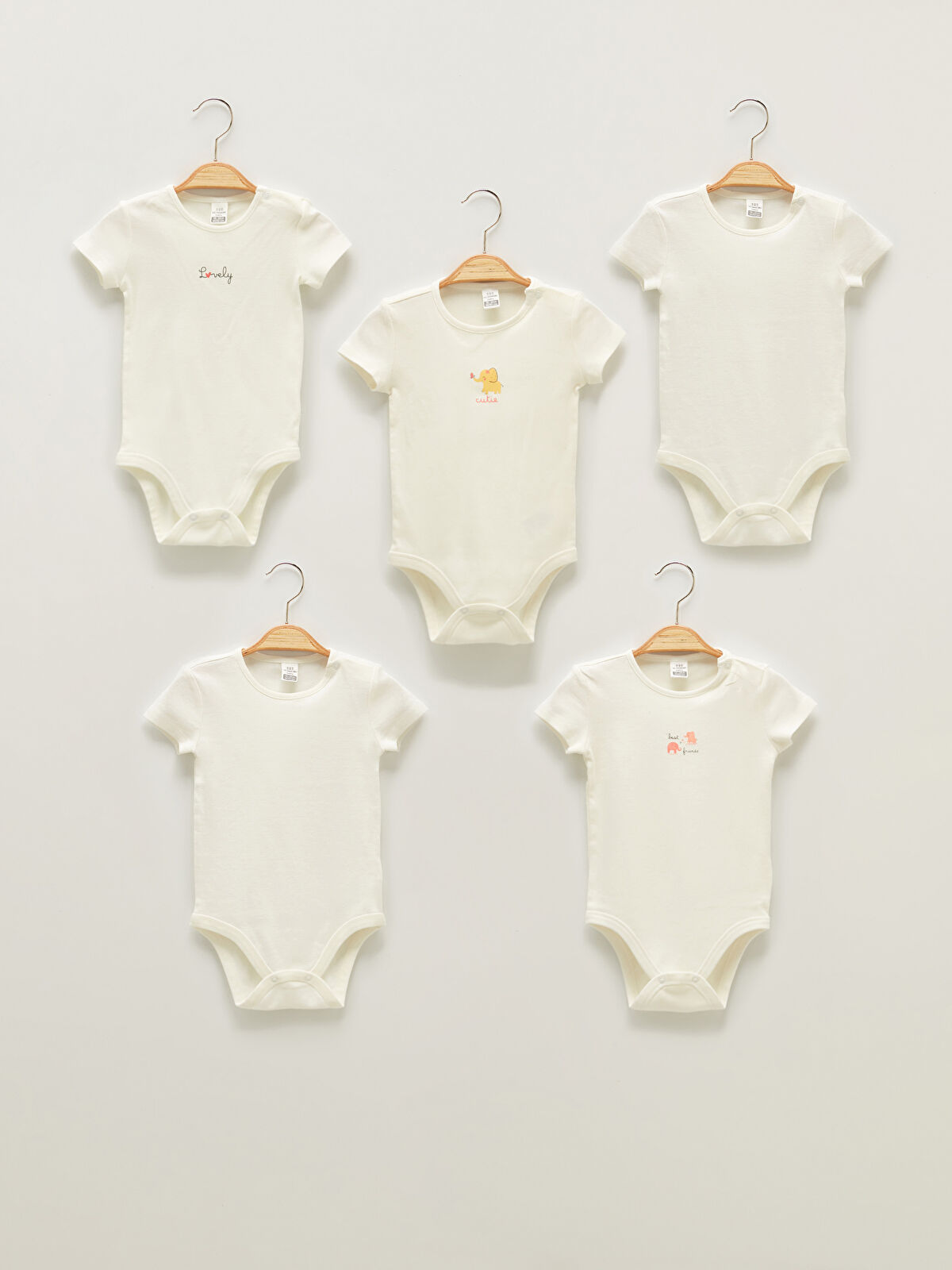 Bisiklet Yaka Kısa Kollu Baskılı Unisex Bebek Çıtçıtlı Body 5'li