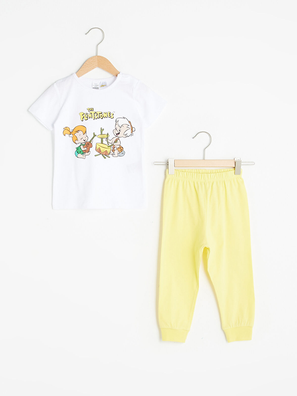 Bisiklet Yaka Kısa Kollu Taş Devri Baskılı Pamuklu Kız Bebek Pijama Takımı Bisiklet Yaka Kısa Kollu Taş Devri Baskılı Pamuklu Kız Bebek Pijama Takımı