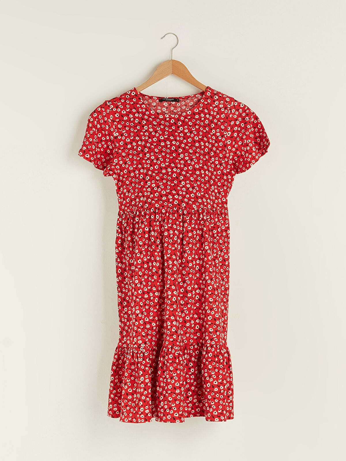 Bisiklet Yaka Çiçekli Kısa Kollu Krinkle Kumaş Hamile Elbise