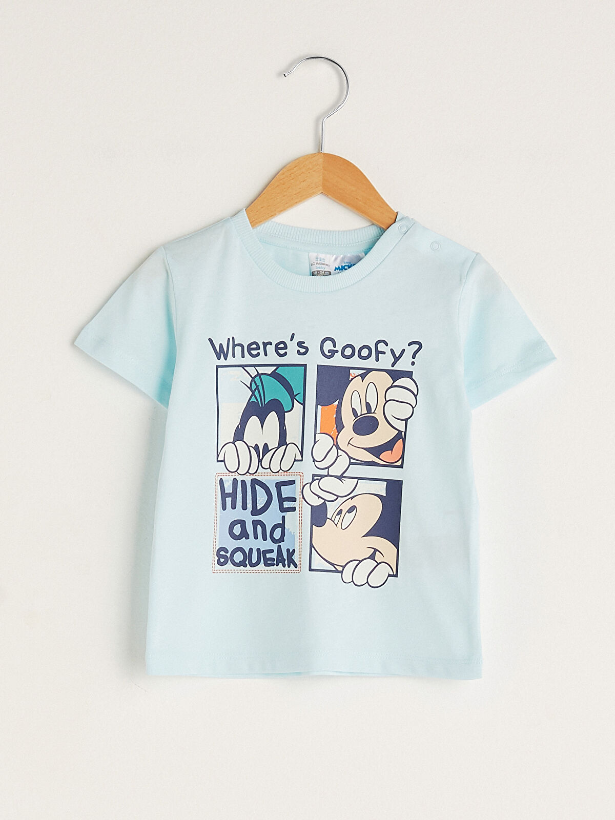Bisiklet Yaka Kısa Kollu Disney Baskılı Pamuklu Erkek Bebek Tişört