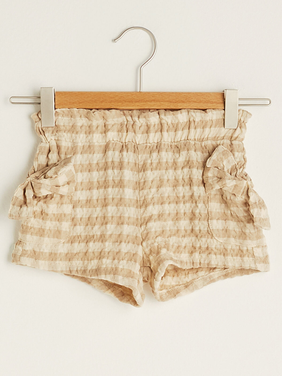 Beli Lastikli Ekose Baskılı Kız Bebek Şort