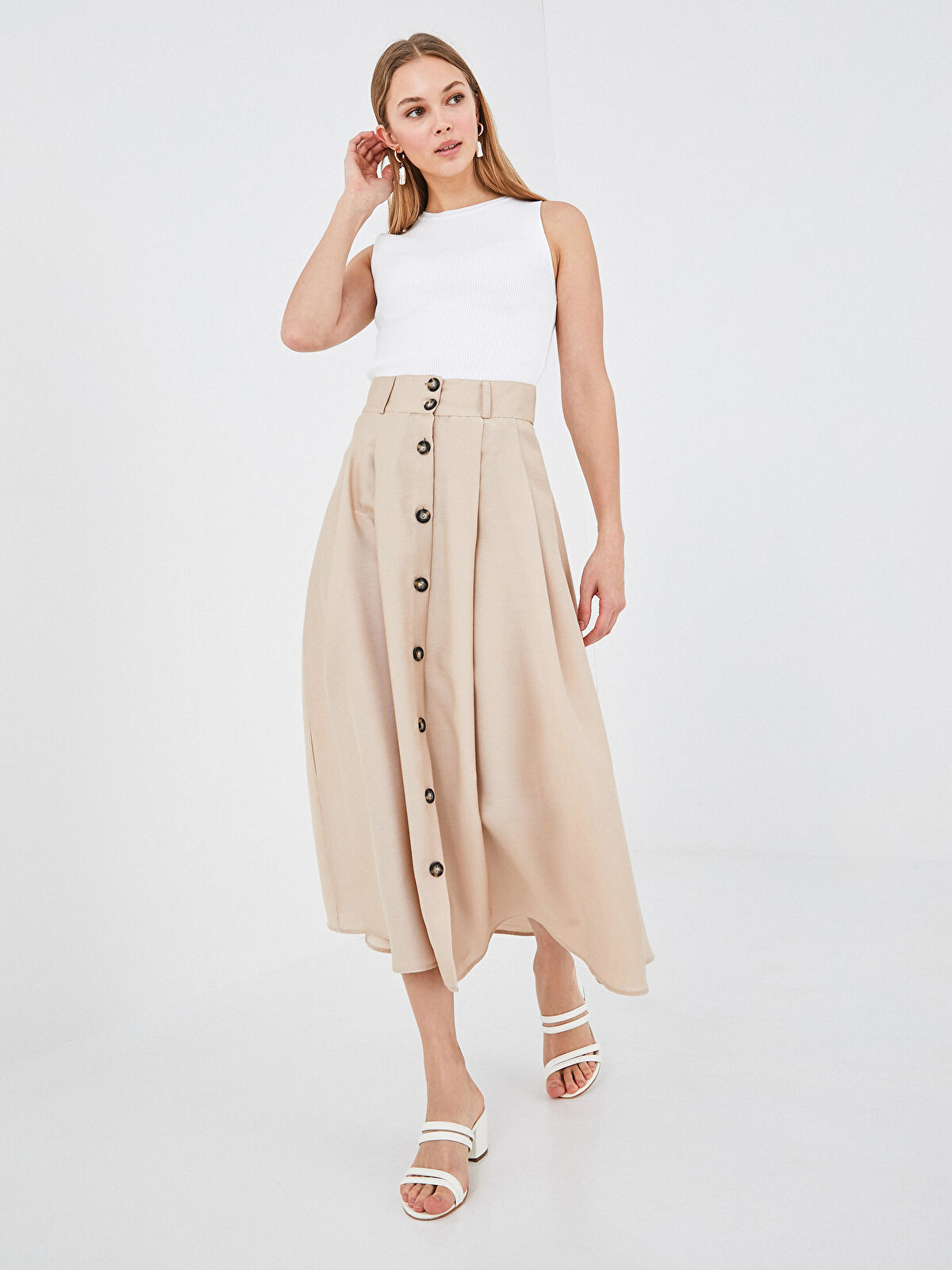 LCW VISION Normal Bel A Kesim Düğme Detaylı Tencel Kumaş Kadın Etek LCW VISION Normal Bel A Kesim Düğme Detaylı Tencel Kumaş Kadın Etek