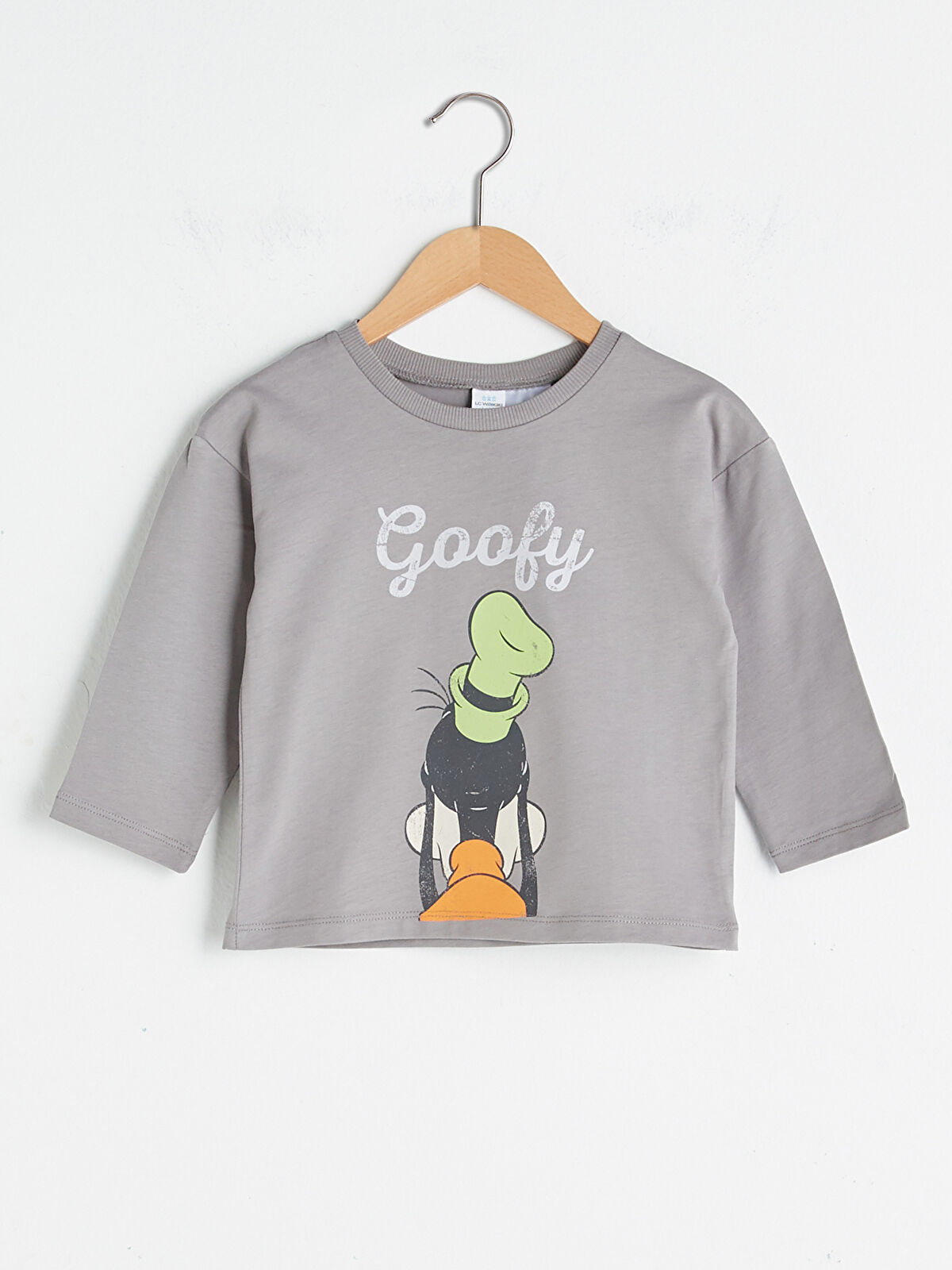 Bisiklet Yaka Uzun Kollu Goofy Baskılı Pamuklu Erkek Bebek Tişört