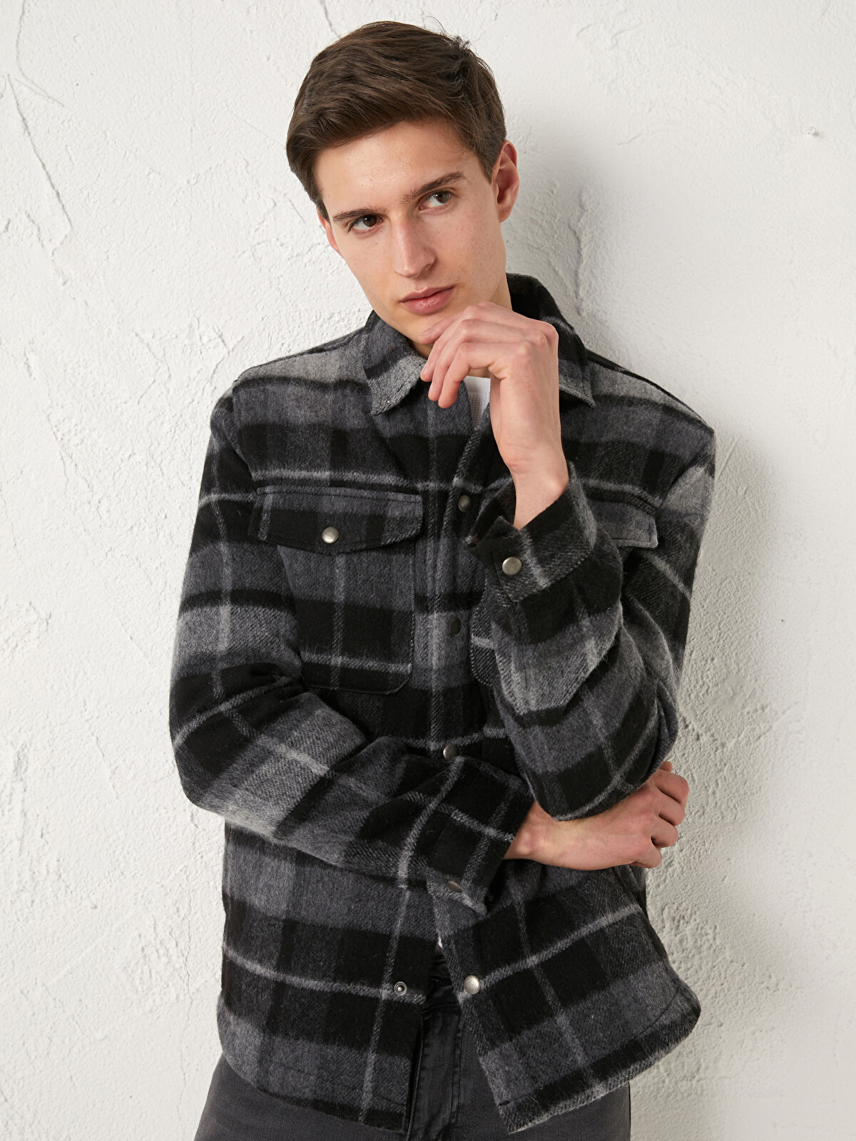 LCW VISION Regular Fit Uzun Kollu Ekose Kaşe Erkek Gömlek Ceket