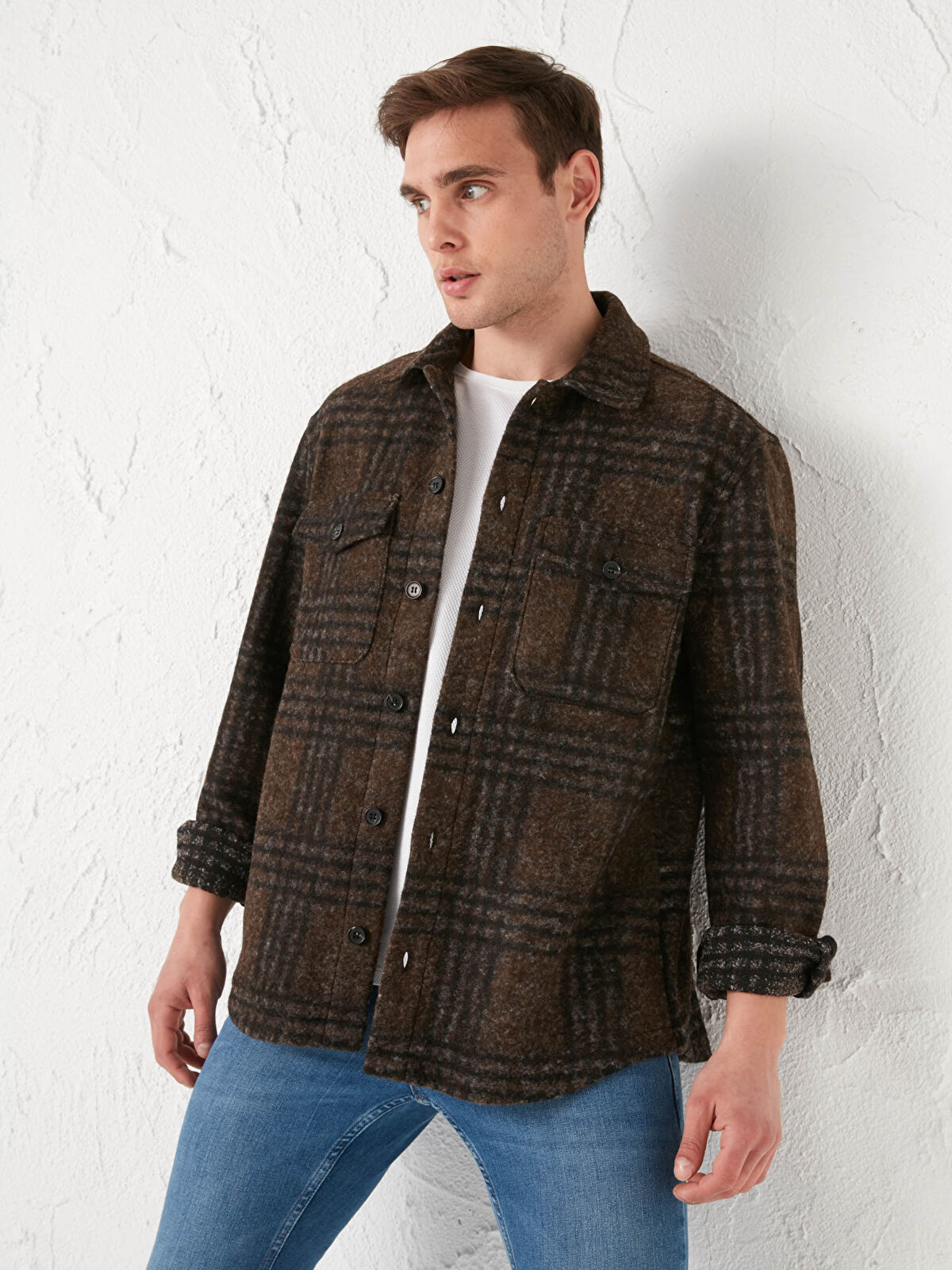 LCW VISION Regular Fit Uzun Kollu Ekose Kaşe Erkek Gömlek Ceket