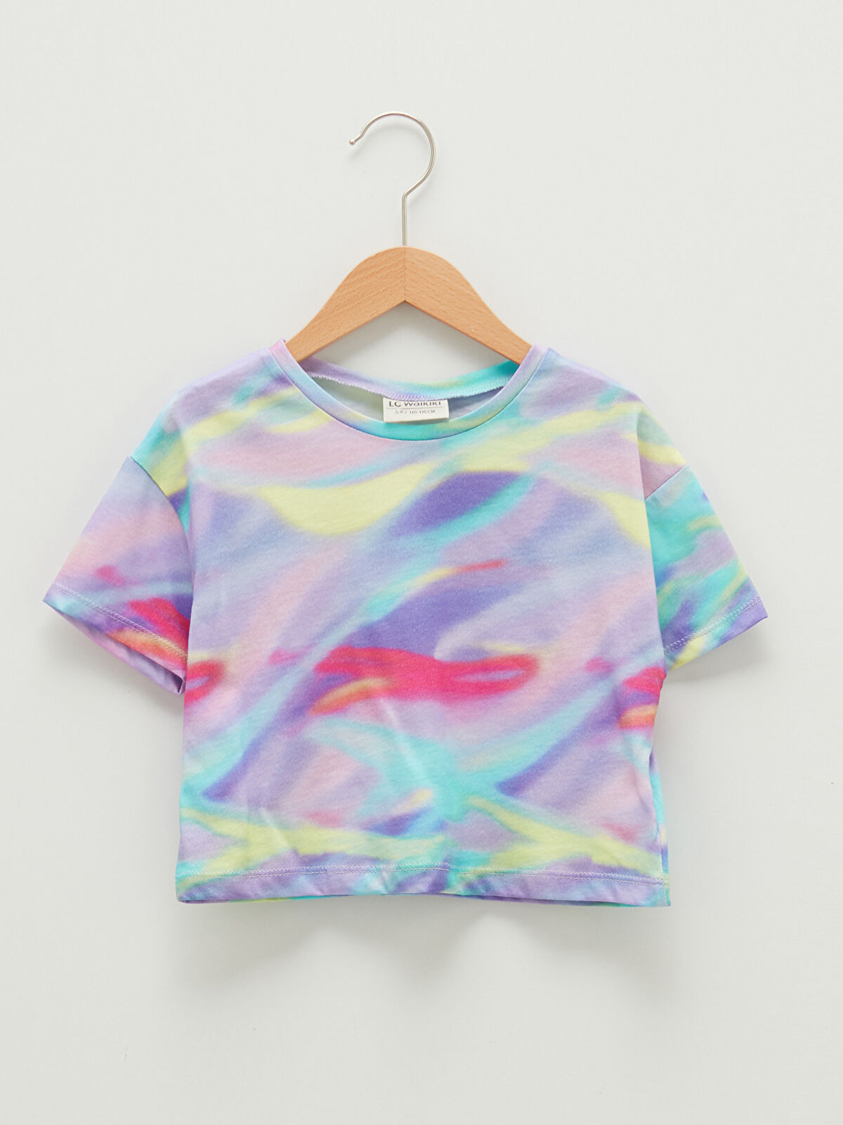 Bisiklet Yaka Batik Desenli Kısa Kollu Pamuklu Kız Çocuk Tişört