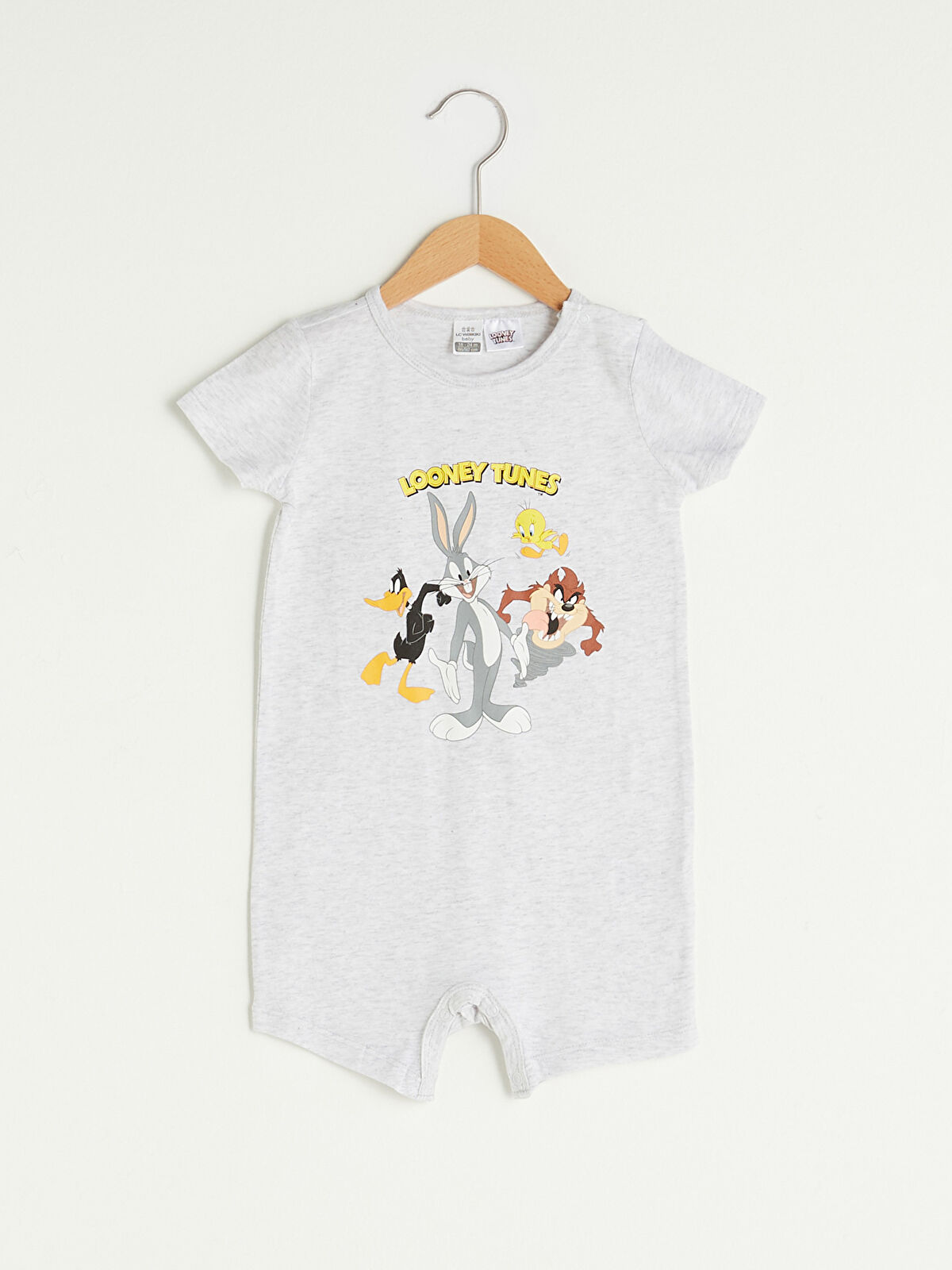 Bisiklet Yaka Kısa Kollu Looney Tunes Baskılı Pamuklu Erkek Bebek Tulum