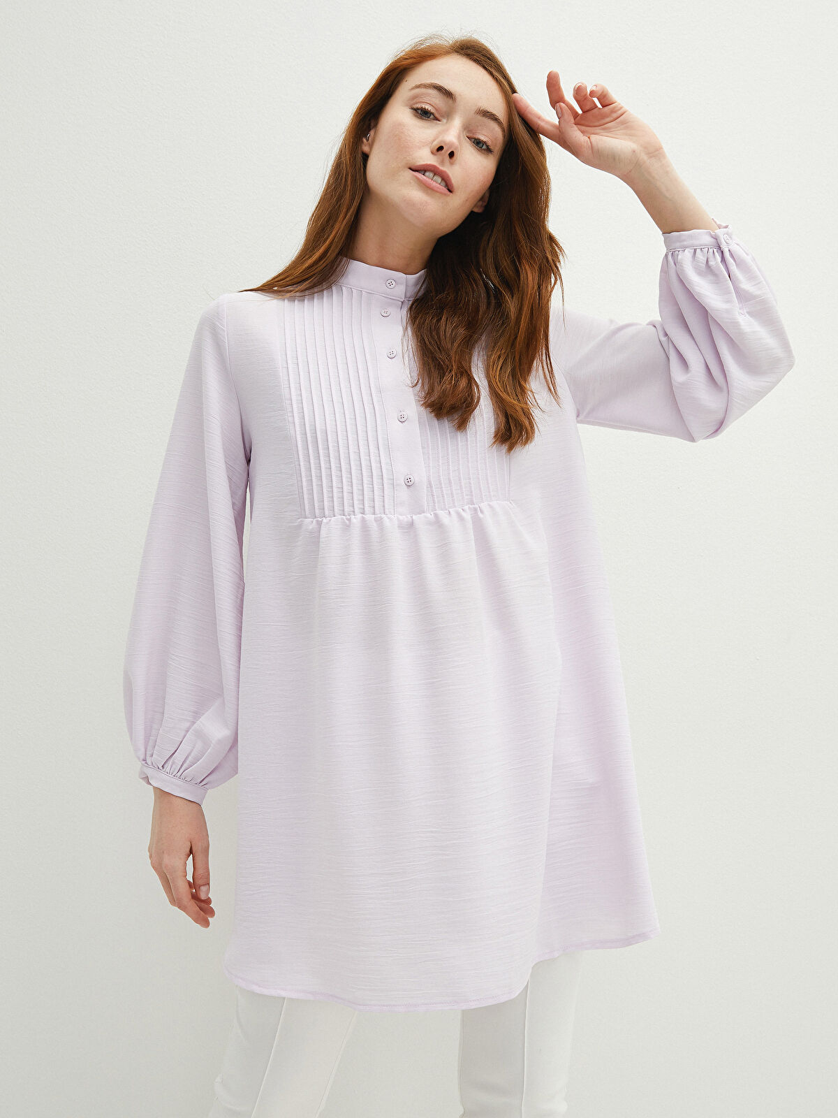 MODEST Hakim Yaka Uzun Kollu Medine İpeği Kumaş Kadın Tunik