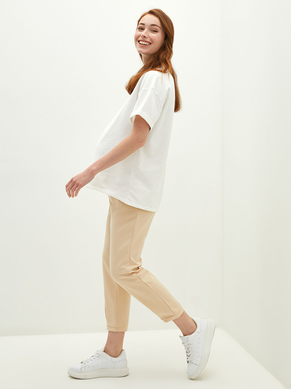 Beli Lastikli Düz Havuç Kesim Hamile Pantolon