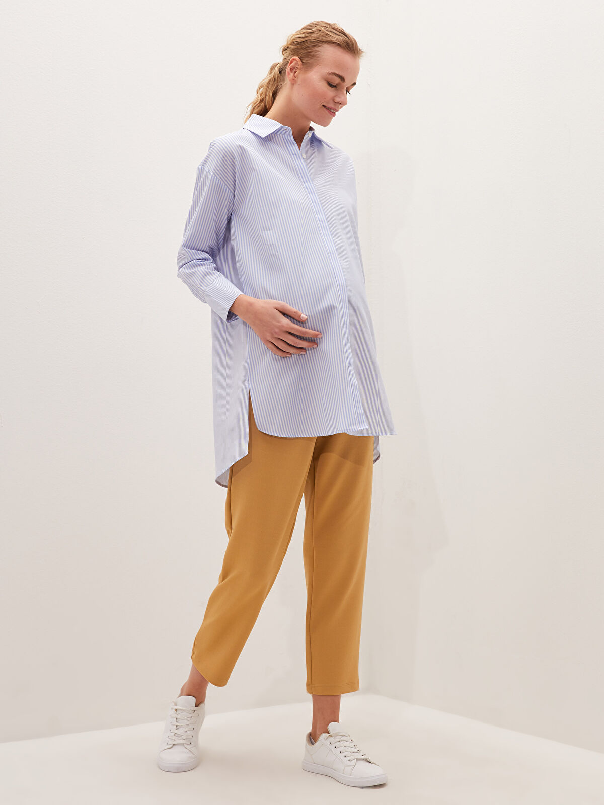 Beli Lastikli Cep Detaylı Düz Harem Hamile Pantolon