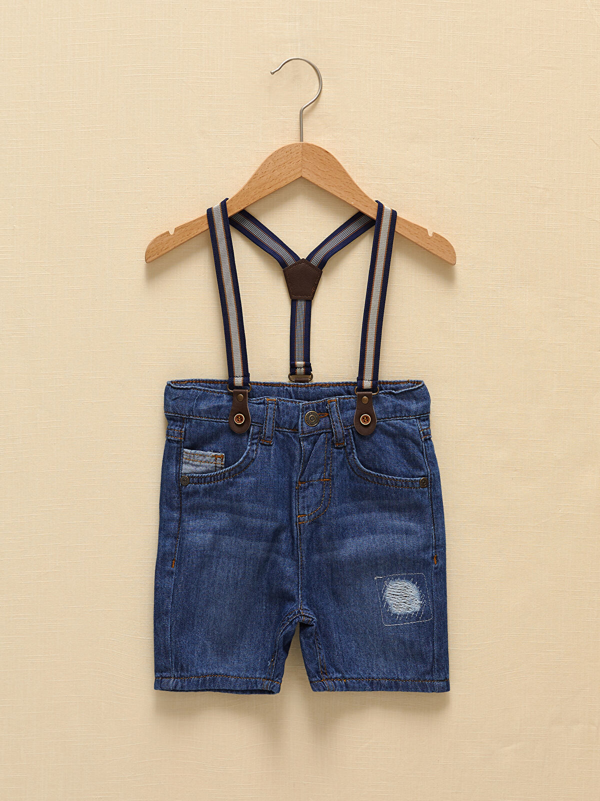 LCW GREEN Beli Lastikli Erkek Bebek Jean Şort ve Pantolon Askısı 2'li Takım