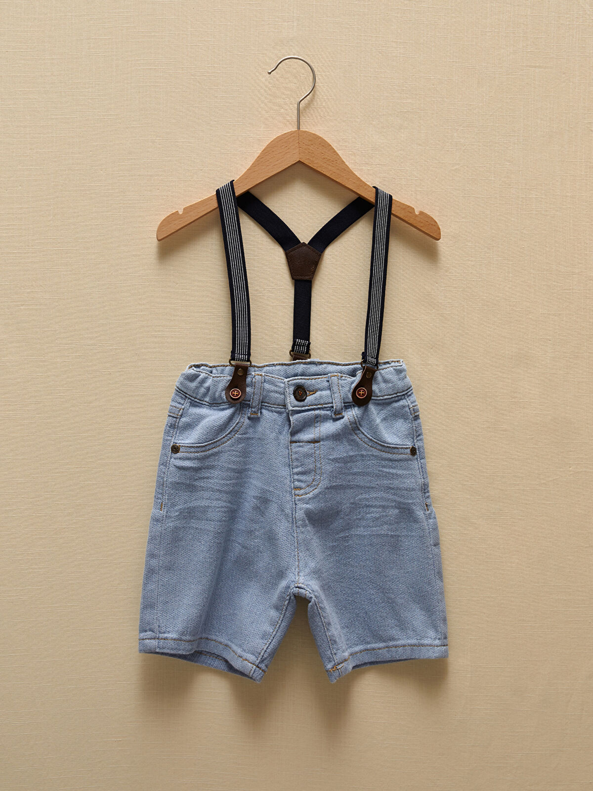 LCW GREEN Basic Erkek Bebek Jean Şort ve Pantolon Askısı 2'li Takım