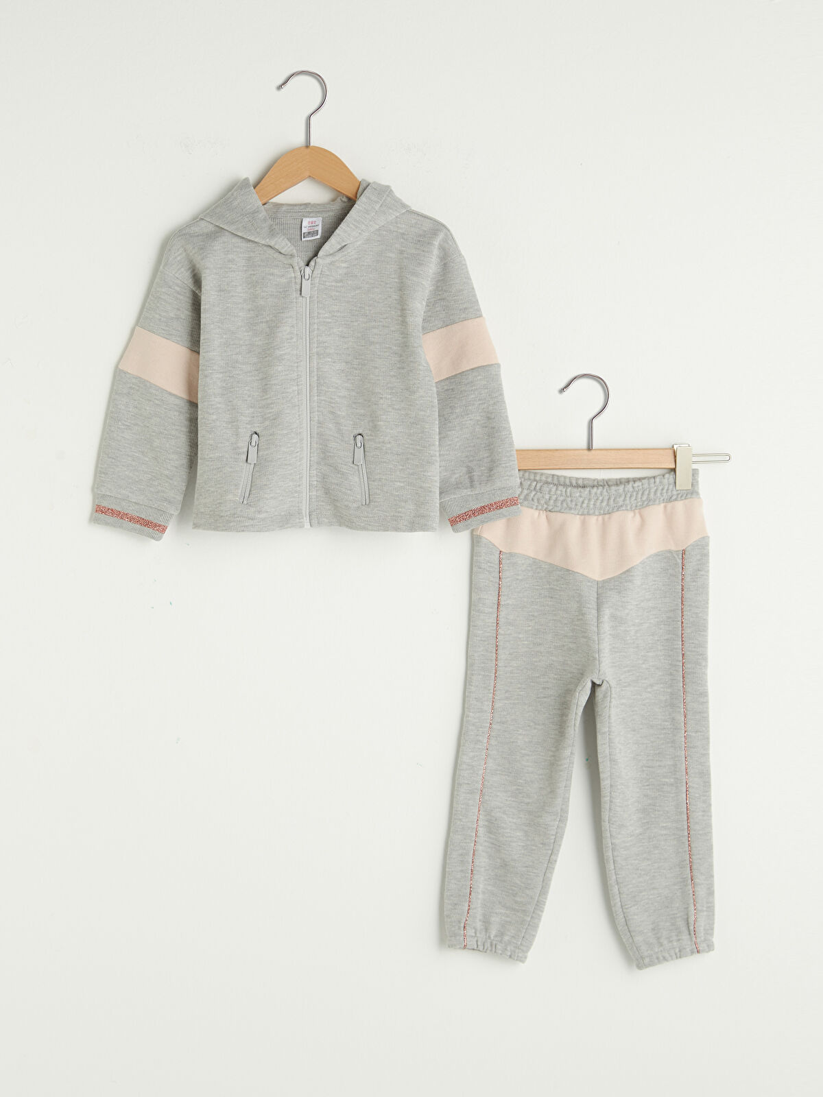 Kapüşonlu Uzun Kollu Basic Kız Bebek Fermuarlı Sweatshirt ve Jogger Pantolon 2'li Takım