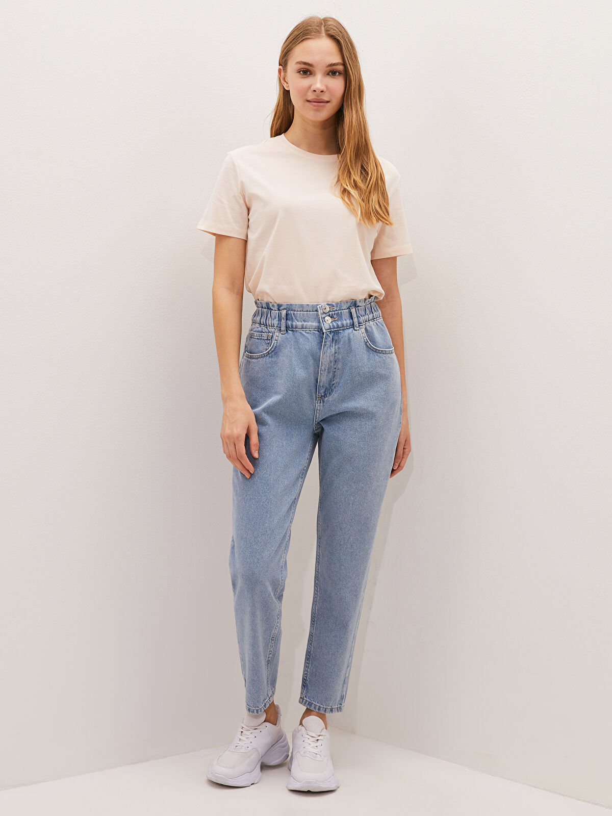 Yüksek Bel Bol Fit Bilek Boy Kadın Rodeo Jean Pantolon