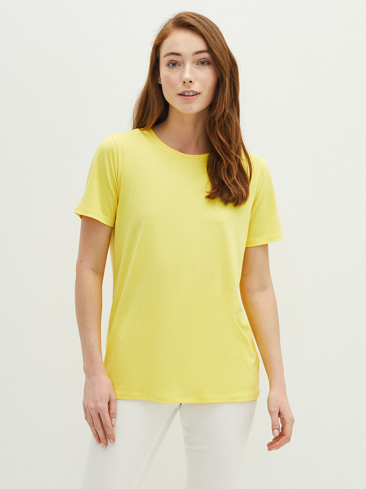 LCW BASIC LCW GREEN Bisiklet Yaka Düz Kısa Kollu Kadın Tişört