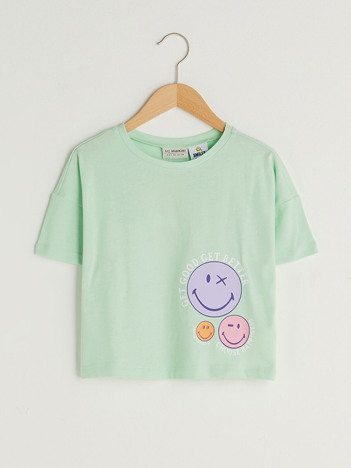 Bisiklet Yaka Smiley Baskılı Kısa Kollu Pamuklu Kız Çocuk Tişört Bisiklet Yaka Smiley Baskılı Kısa Kollu Pamuklu Kız Çocuk Tişört