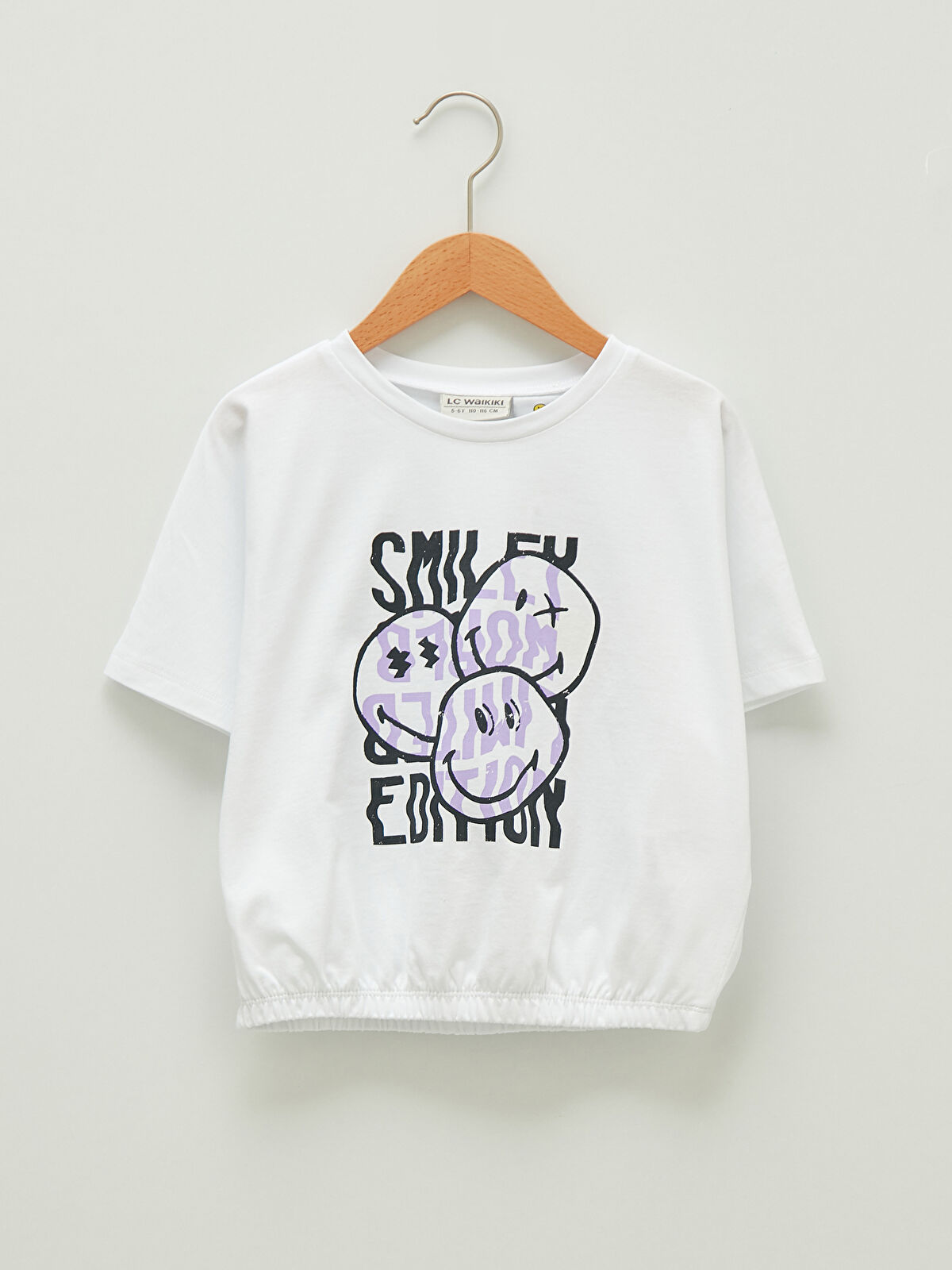 Bisiklet Yaka Emoji Baskılı Kısa Kollu Kız Çocuk Sweatshirt