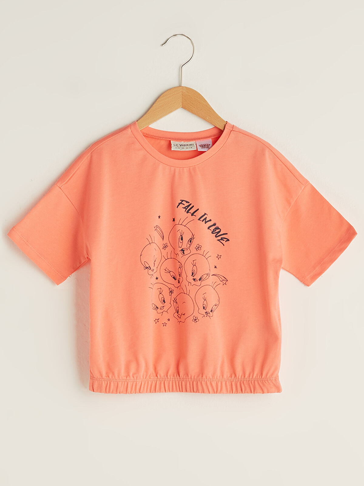 Bisiklet Yaka Tweety Baskılı Kısa Kollu Kız Çocuk Sweatshirt