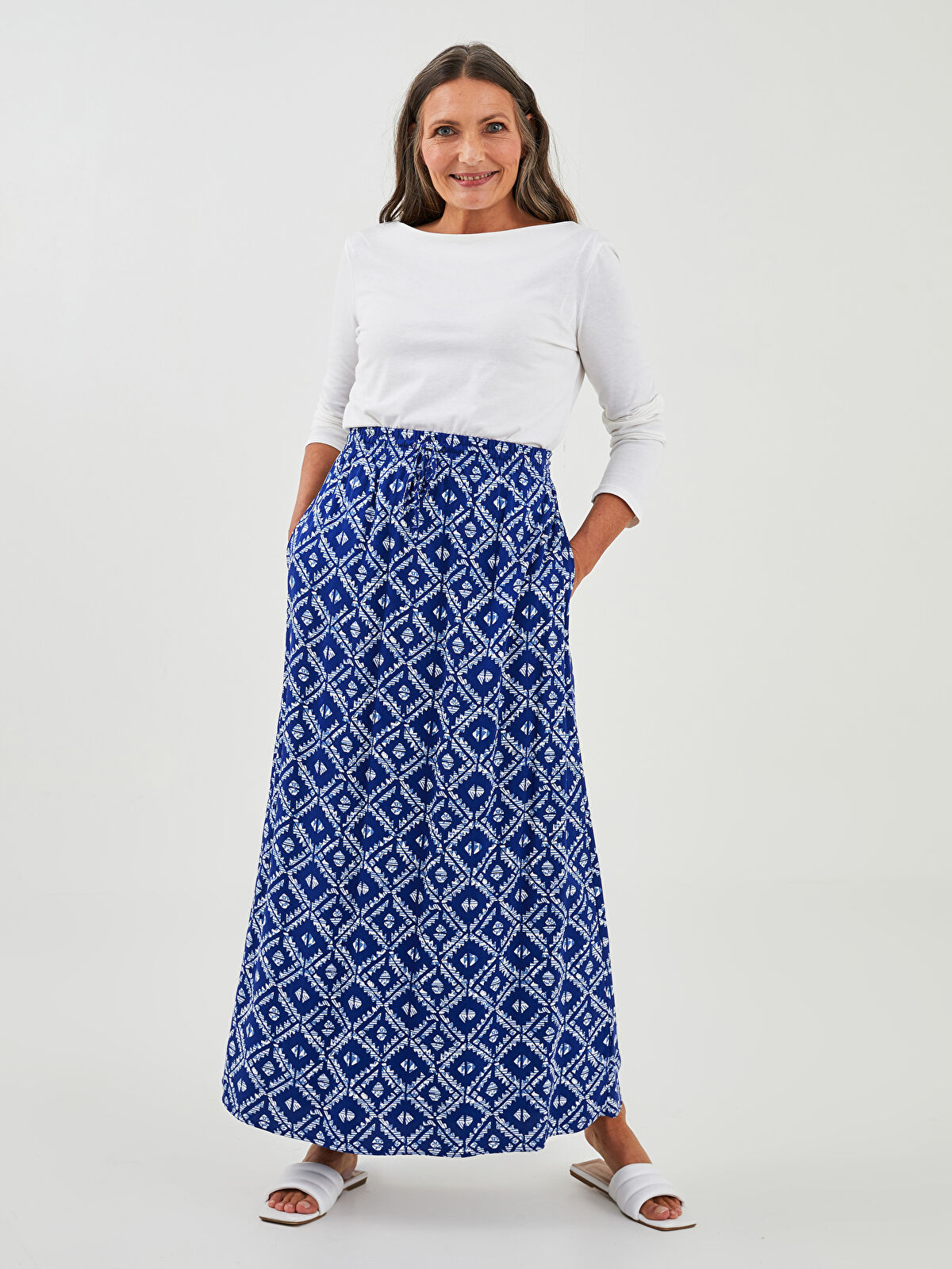 LCW GRACE Beli Lastikli Desenli A Kesim Belmando Kumaş Kadın Etek