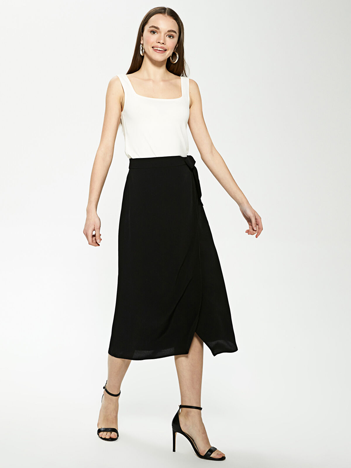 LCW VISION Yüksek Bel Bağlama Detaylı Maroken Kumaş Kadın Etek