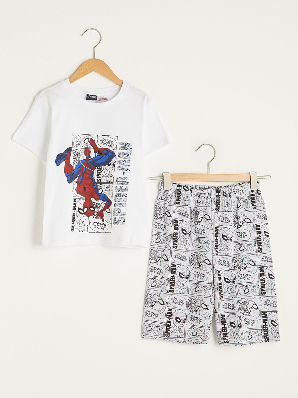 Bisiklet Yaka Spiderman Baskılı Kısa Kollu Erkek Çocuk Şortlu Pijama Takımı