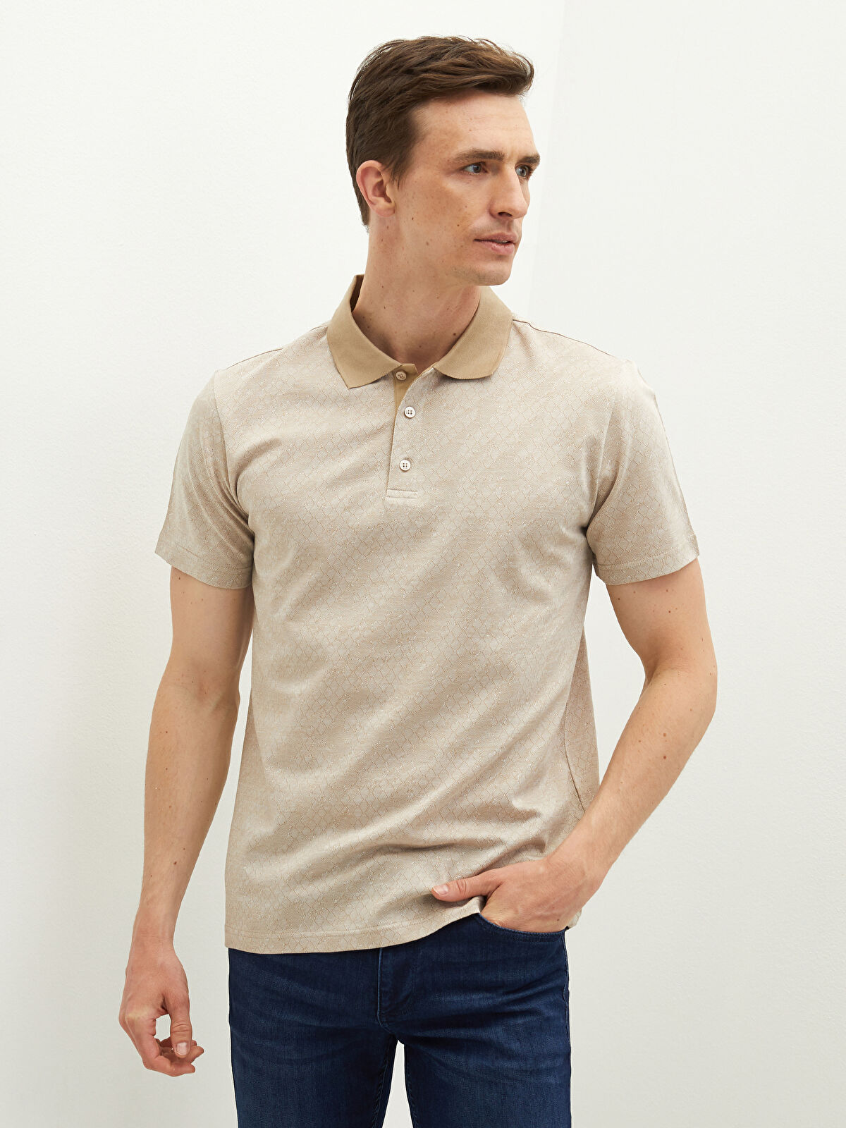 LCW CLASSIC Merserize Polo Yaka Kısa Kollu Desenli Erkek Tişört