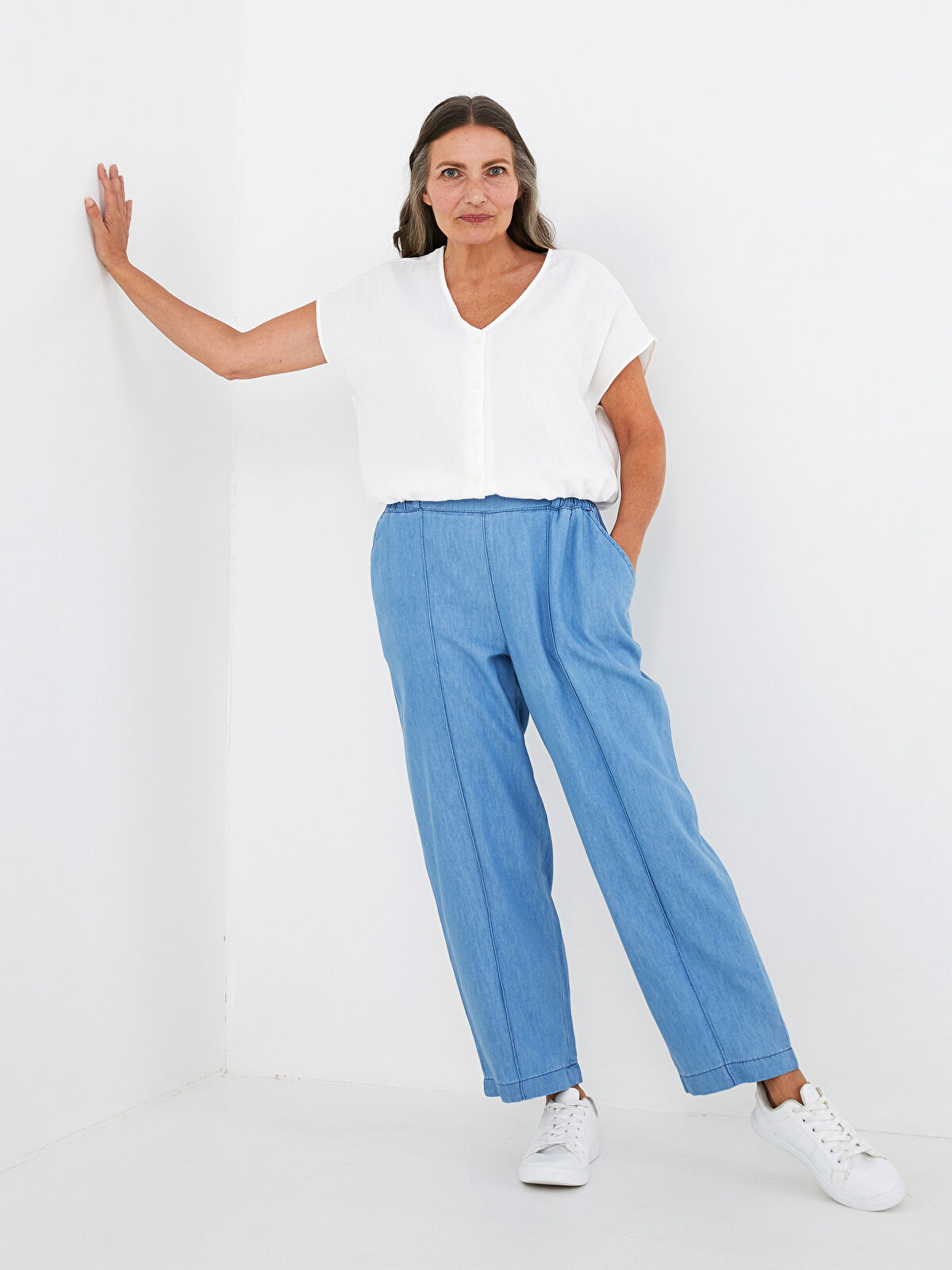 LCW GRACE MODEST Beli Lastikli Bol Fit Cep Detaylı Kadın Jean Pantolon