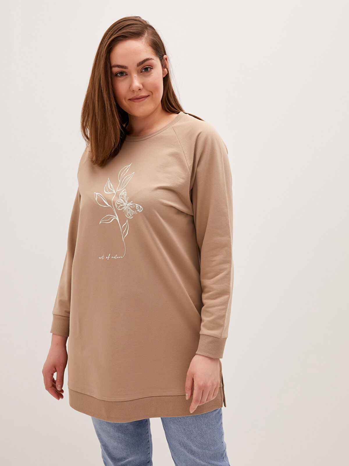 LCW GREEN Bisiklet Yaka Baskılı Uzun Kollu Kadın Tunik