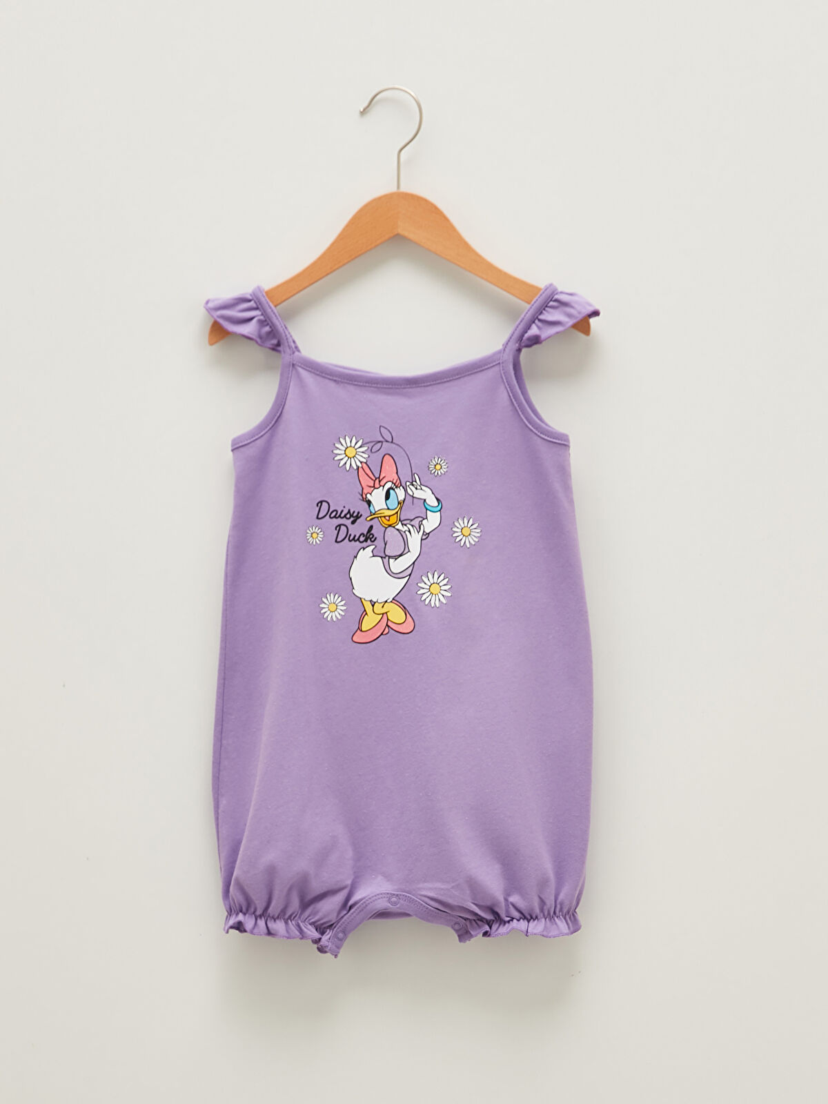 Kare Yaka Askılı Daisy Duck Baskılı Kız Bebek Tulum