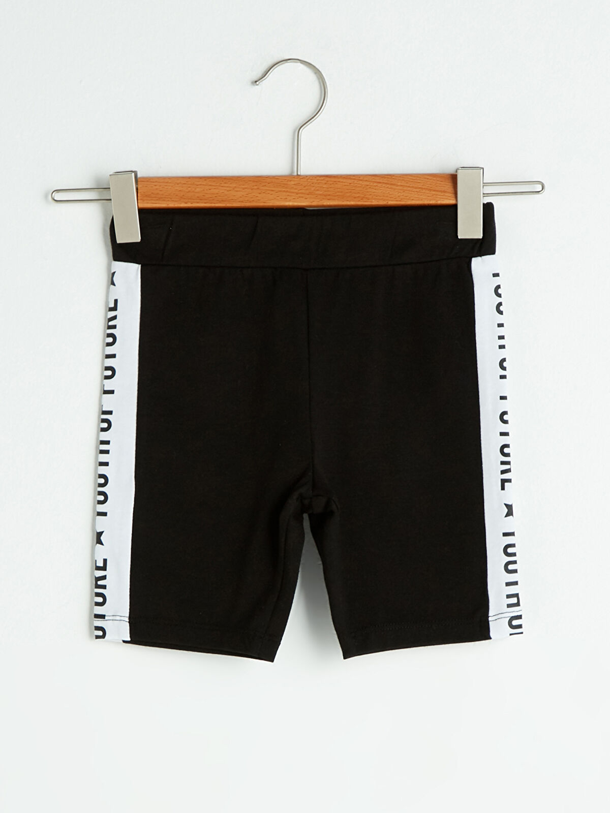 Beli Lastikli Yanda Şeritli Baskılı Pamuklu Kız Çocuk Kısa Tayt