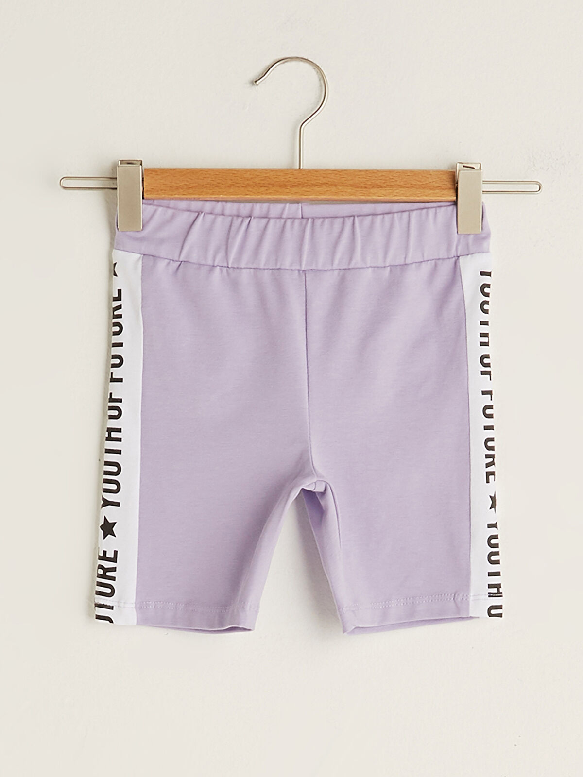 Beli Lastikli Yanda Şeritli Baskılı Pamuklu Kız Çocuk Kısa Tayt