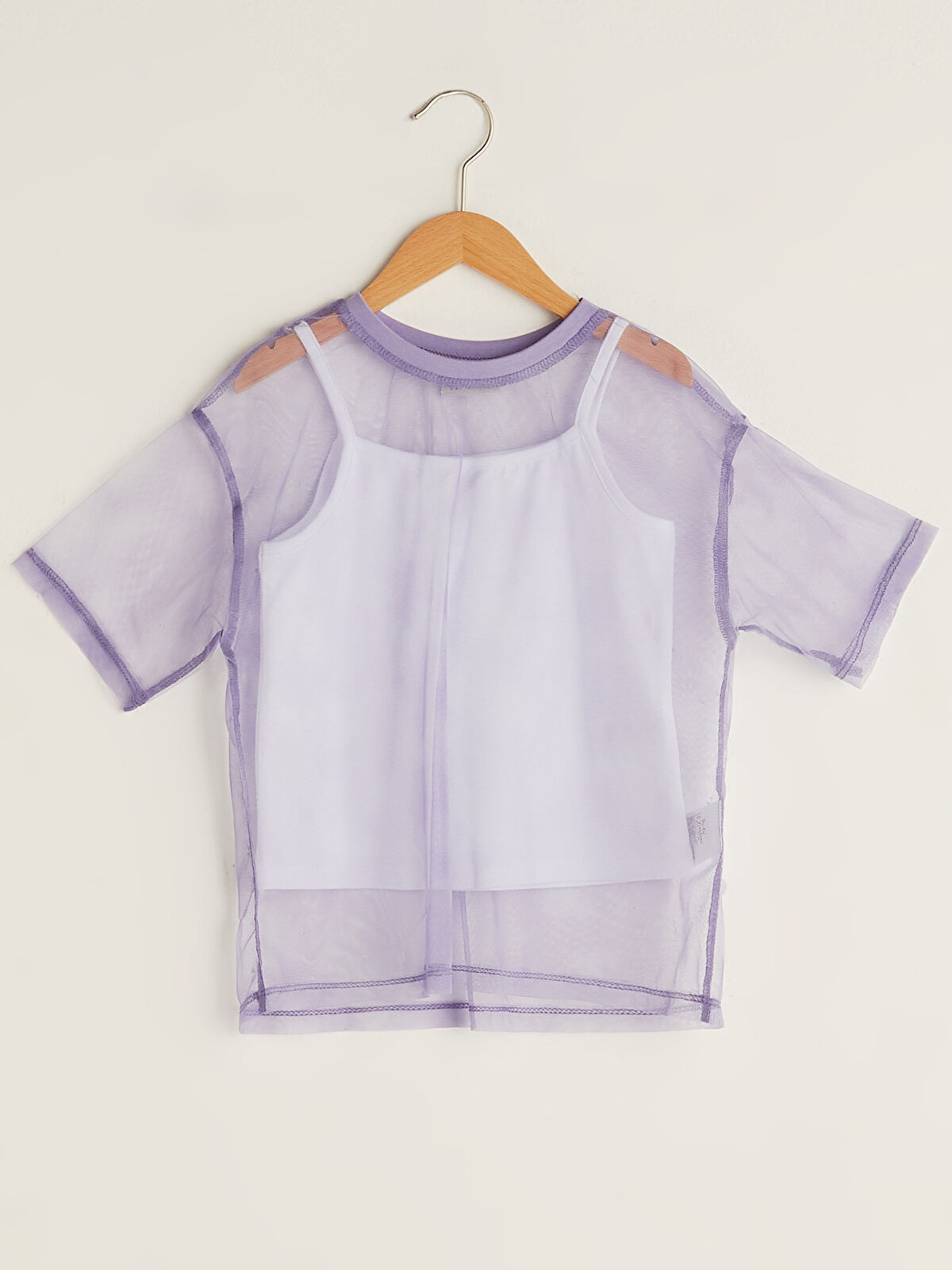 Bisiklet Yaka Basic Kısa Kollu Kız Çocuk Tül Tişört ve Atlet